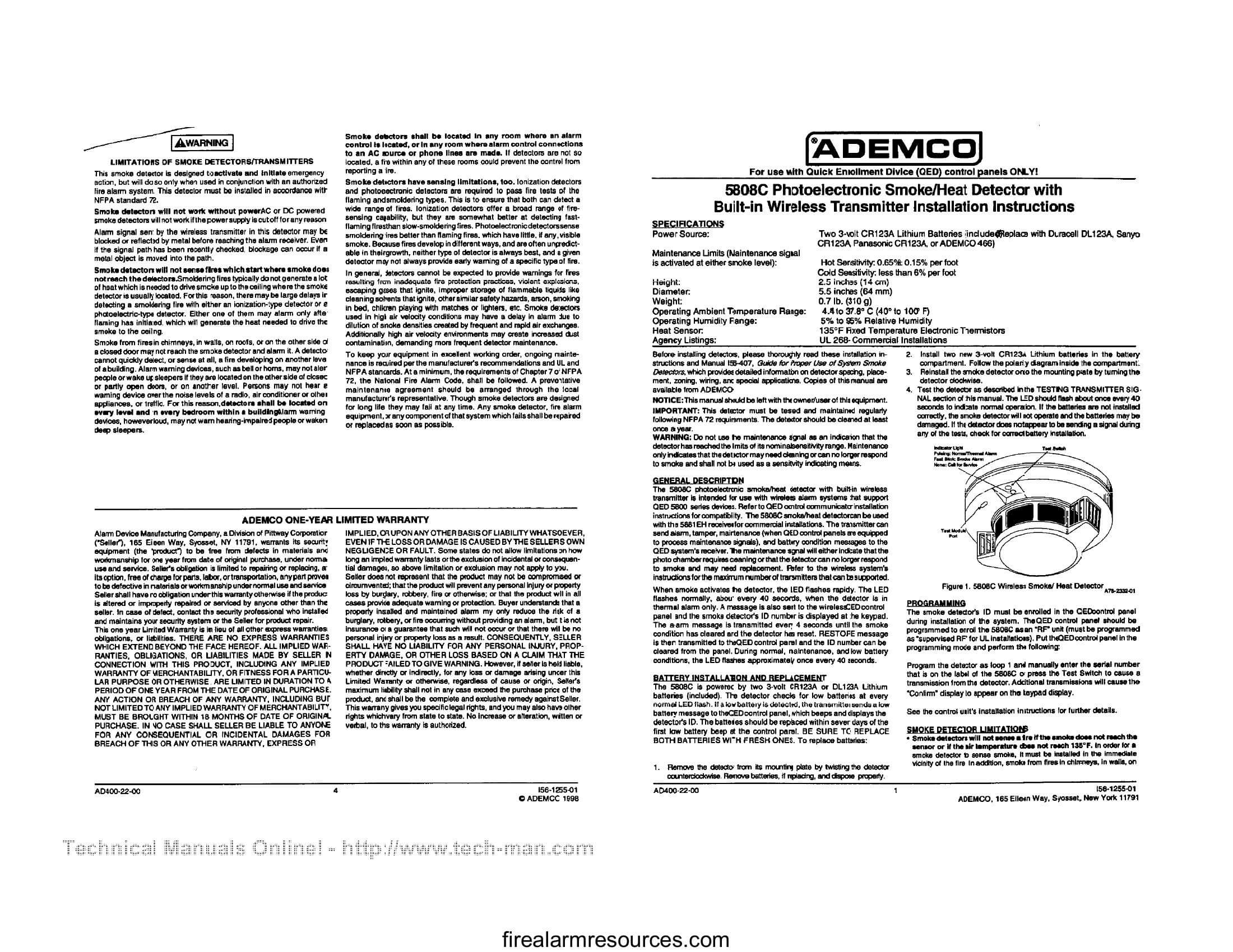 Ademco - 5808EU v1 Commercial Smoke Detector | Download fire alarm ...