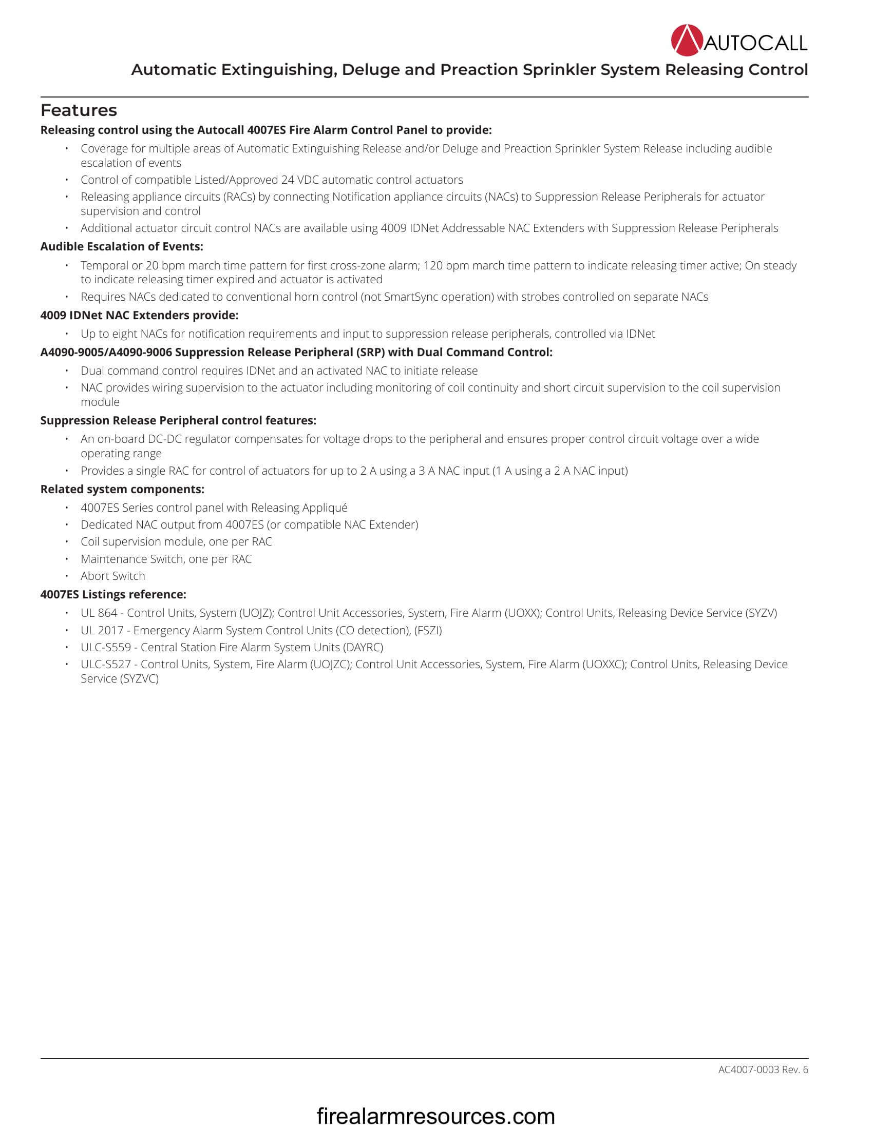 Autocall 4004R Suppression Releasing Panel for Automatic ... | Download ...