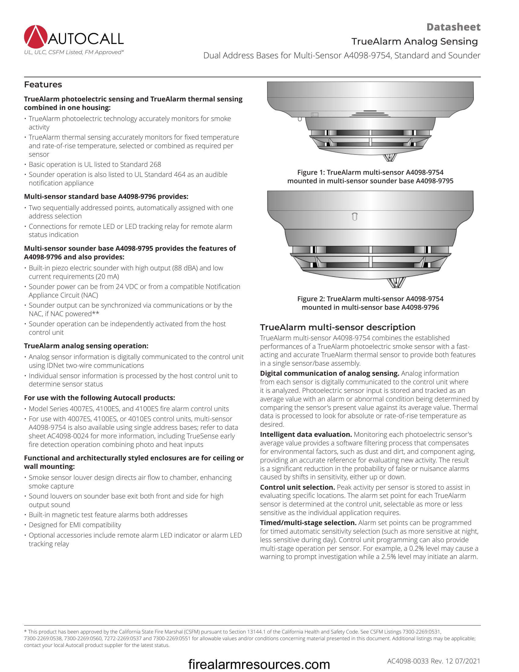 Autocall Dual Address Bases for Multi-Sensor A4098-9754, ... | Download ...