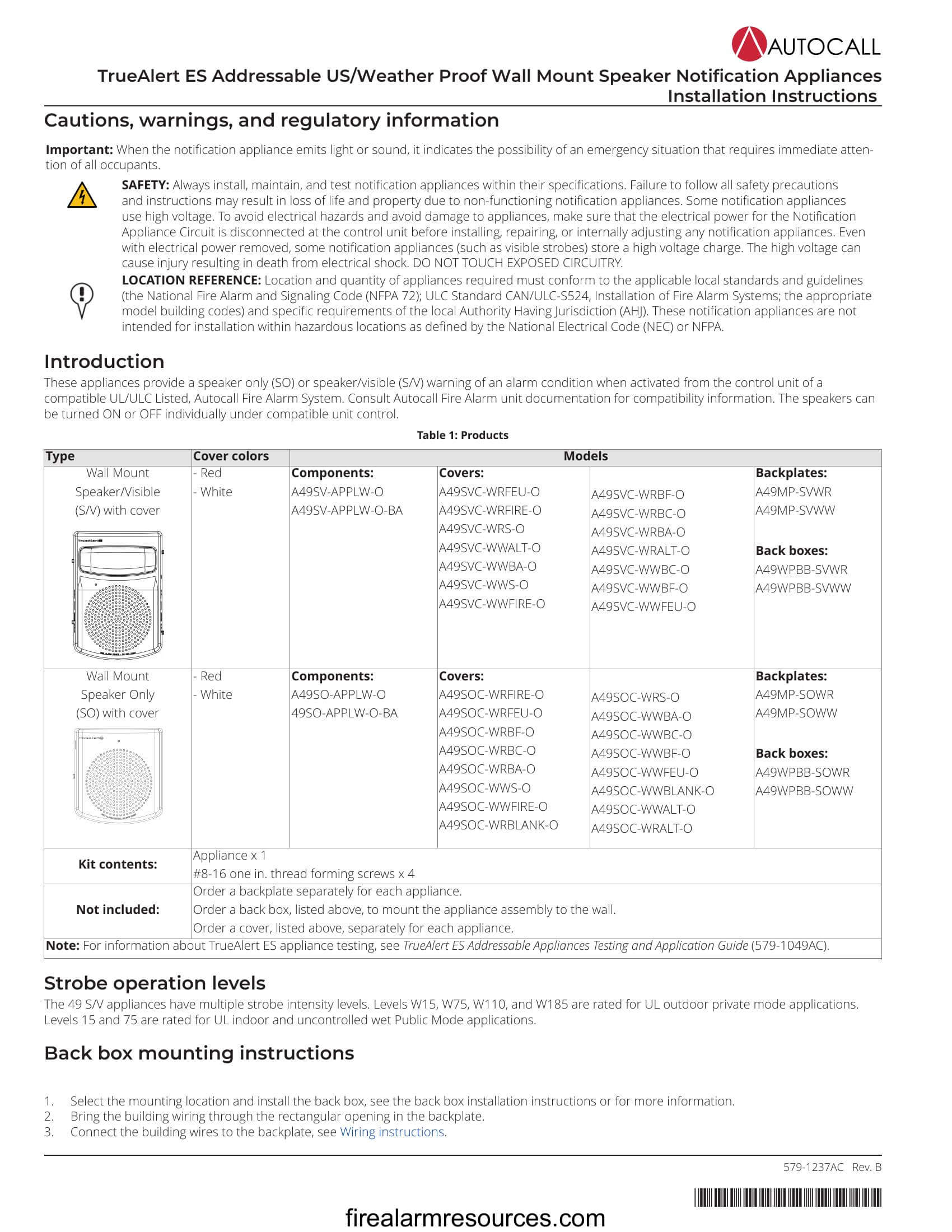 Autocall TrueAlert ES Addressable Speakers USWeather Proo... | Download ...
