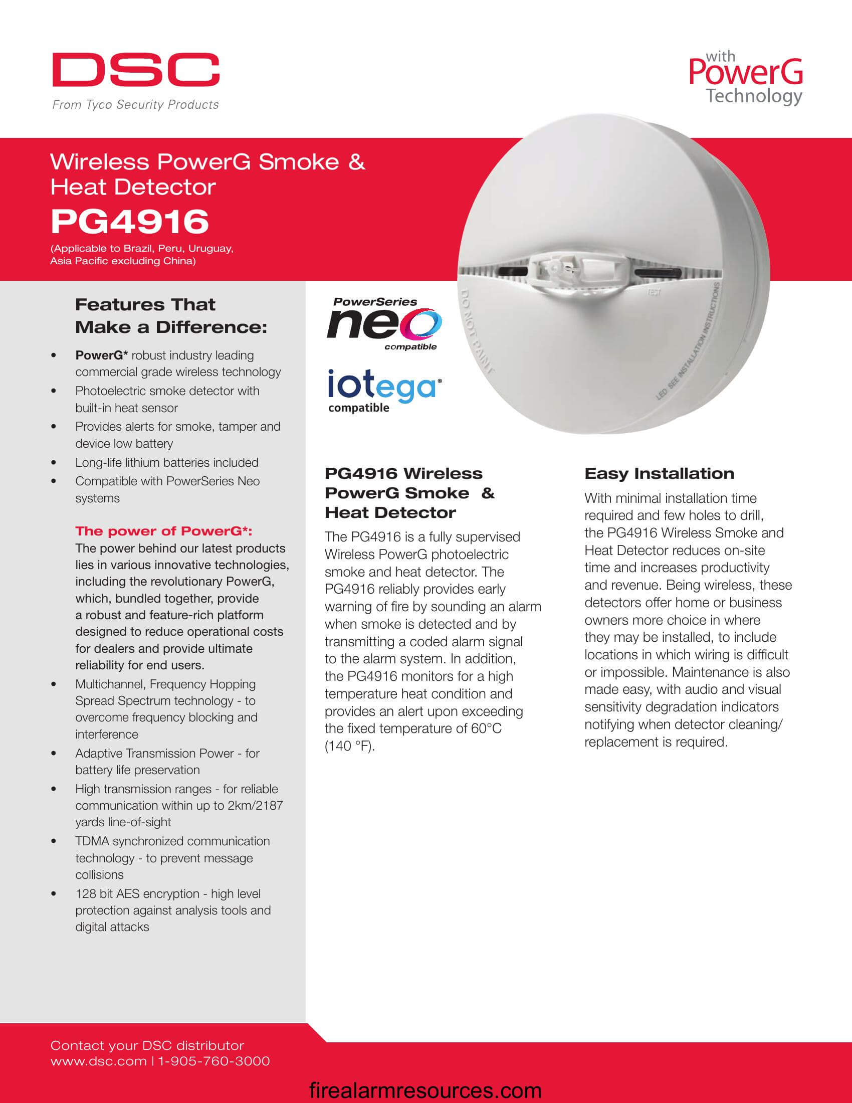 DSC Wireless PowerG Smoke & Heat Detector PG4916 - Spec s... | Download ...