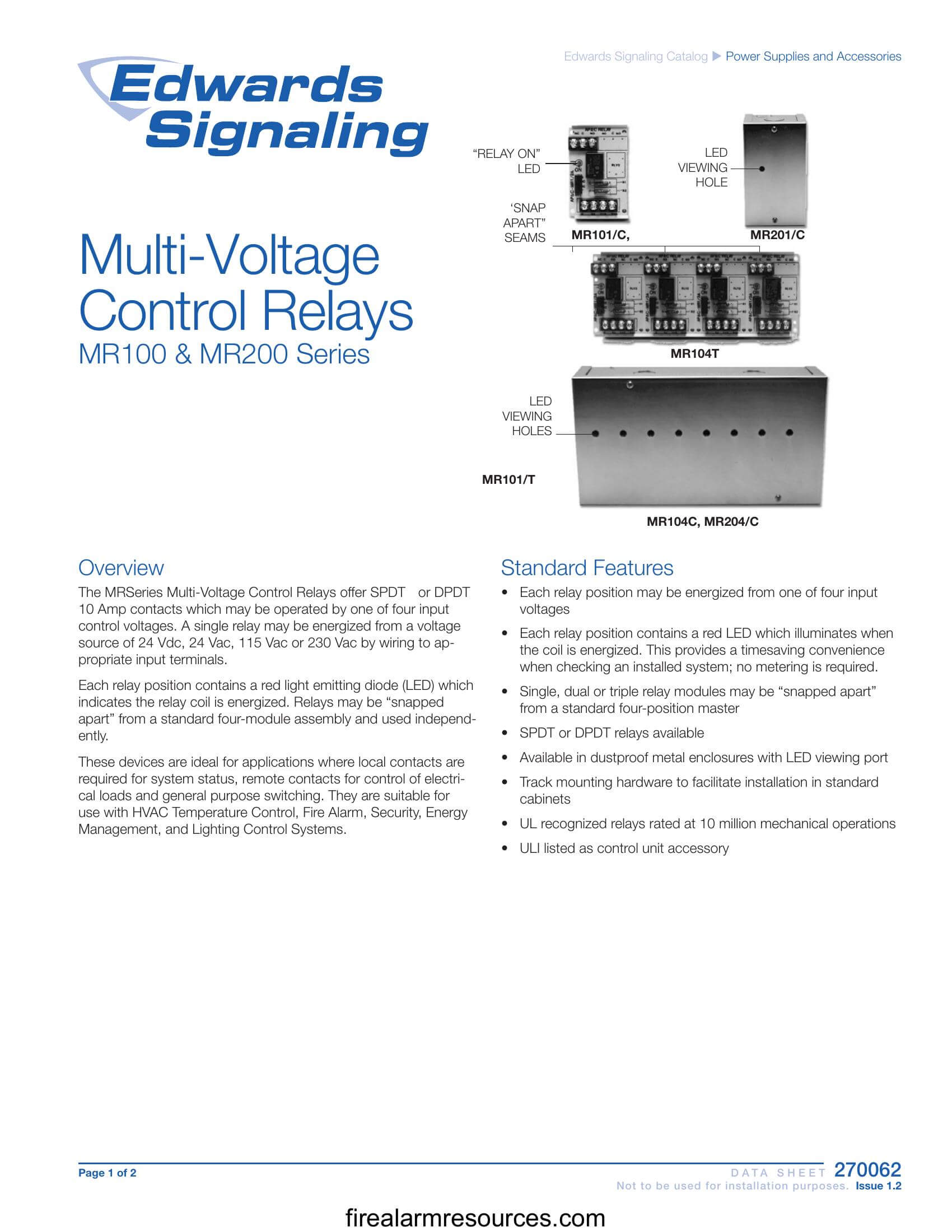 Edwards E-RLY Modules Connected to MR Series Multivoltage... | Download ...
