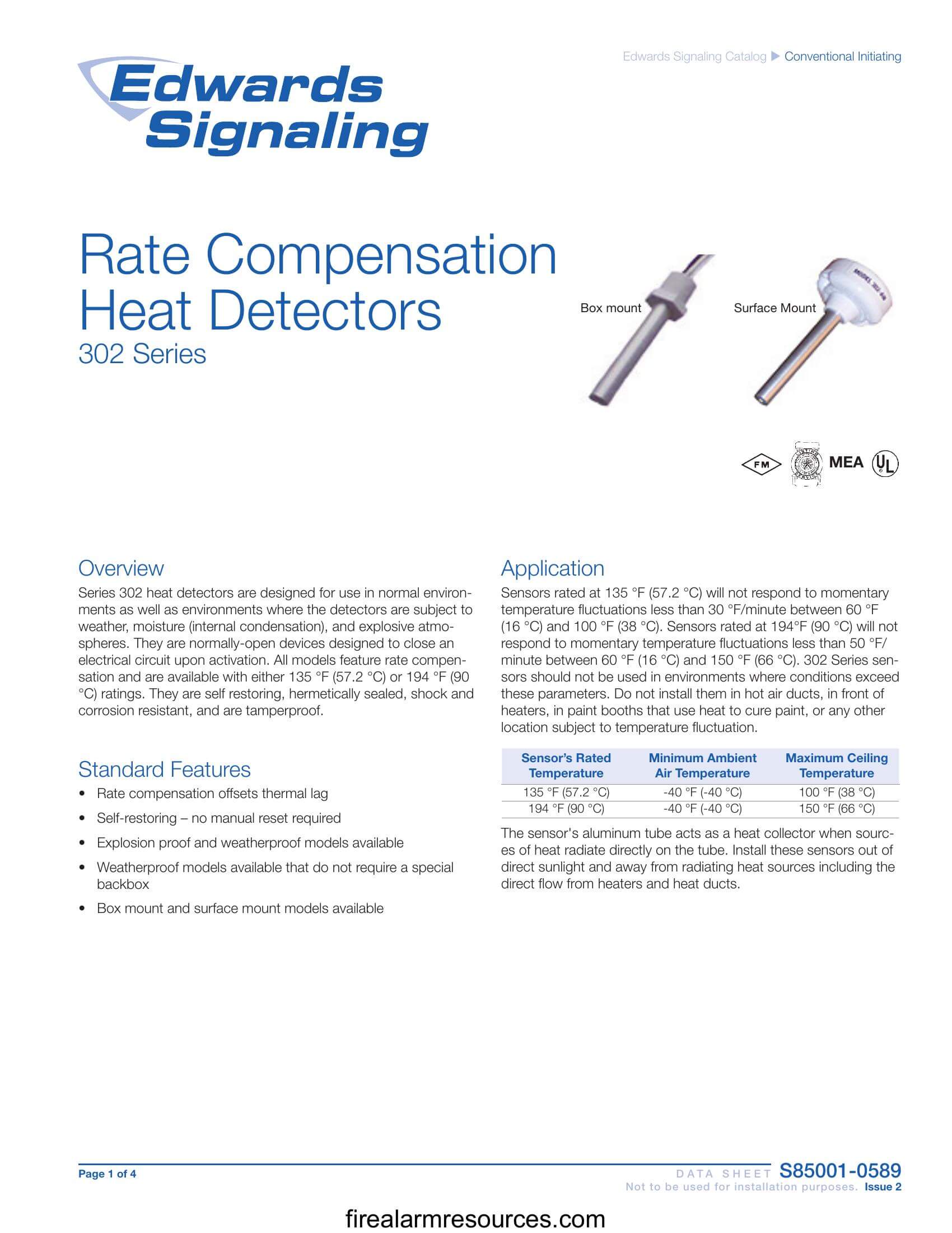 Kidde Edwards Data Sheet K85001-0589 - Rate Compensation ... | Download ...