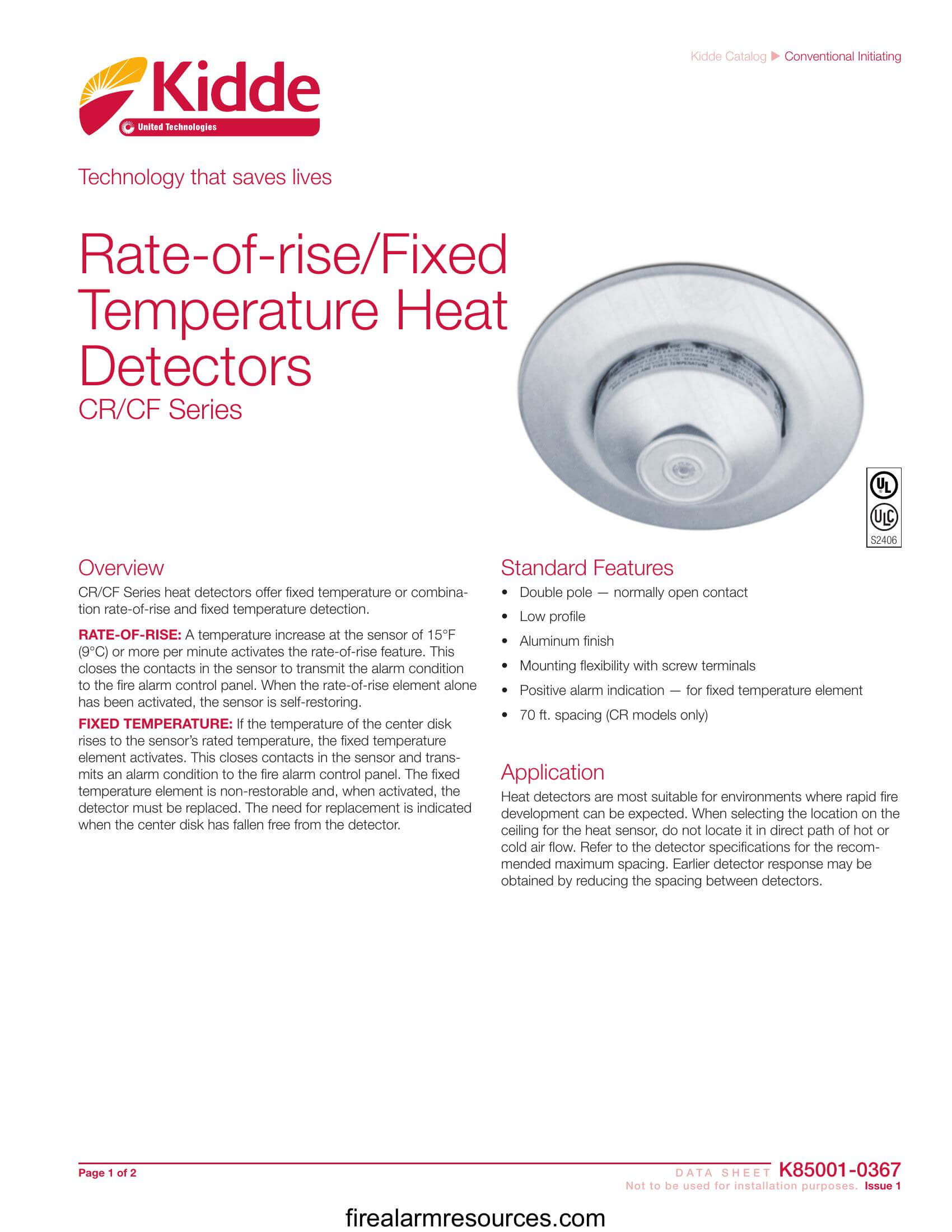 Kidde Edwards Data Sheet K85001-0589 - Rate Compensation ... | Download ...