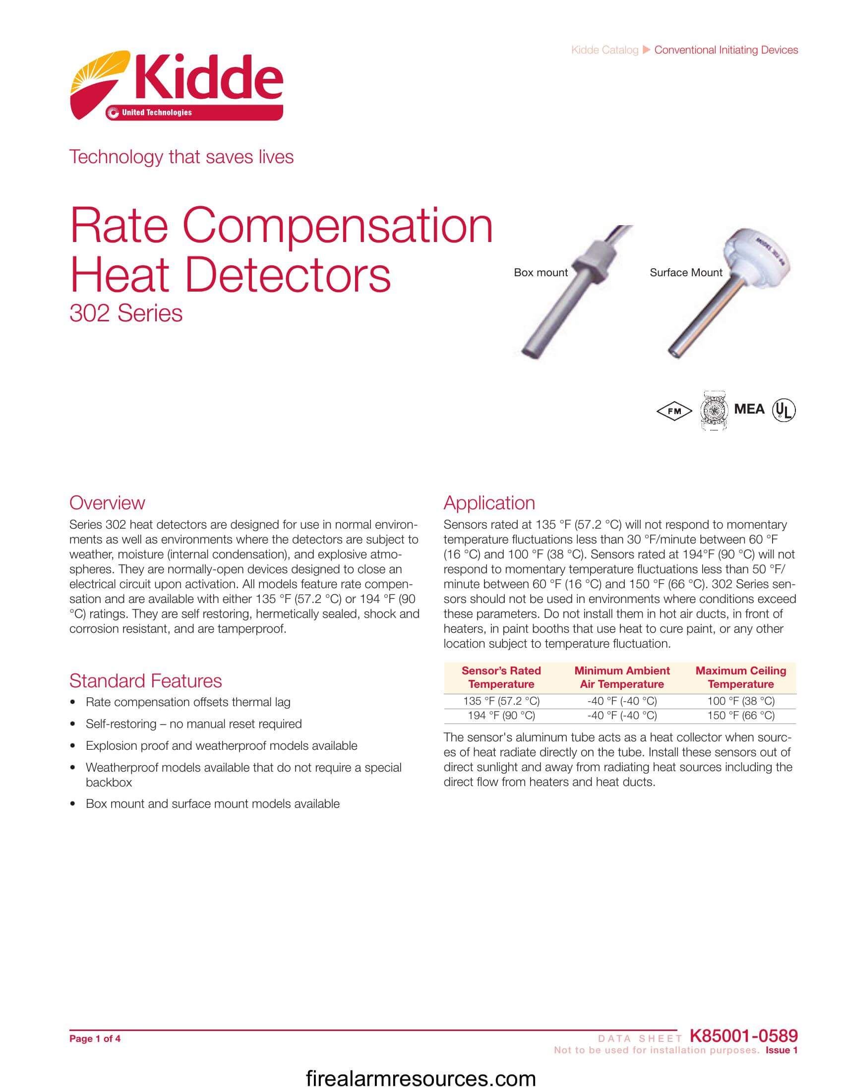 Kidde Edwards Data Sheet K85001-0589 - Rate Compensation ... | Download ...