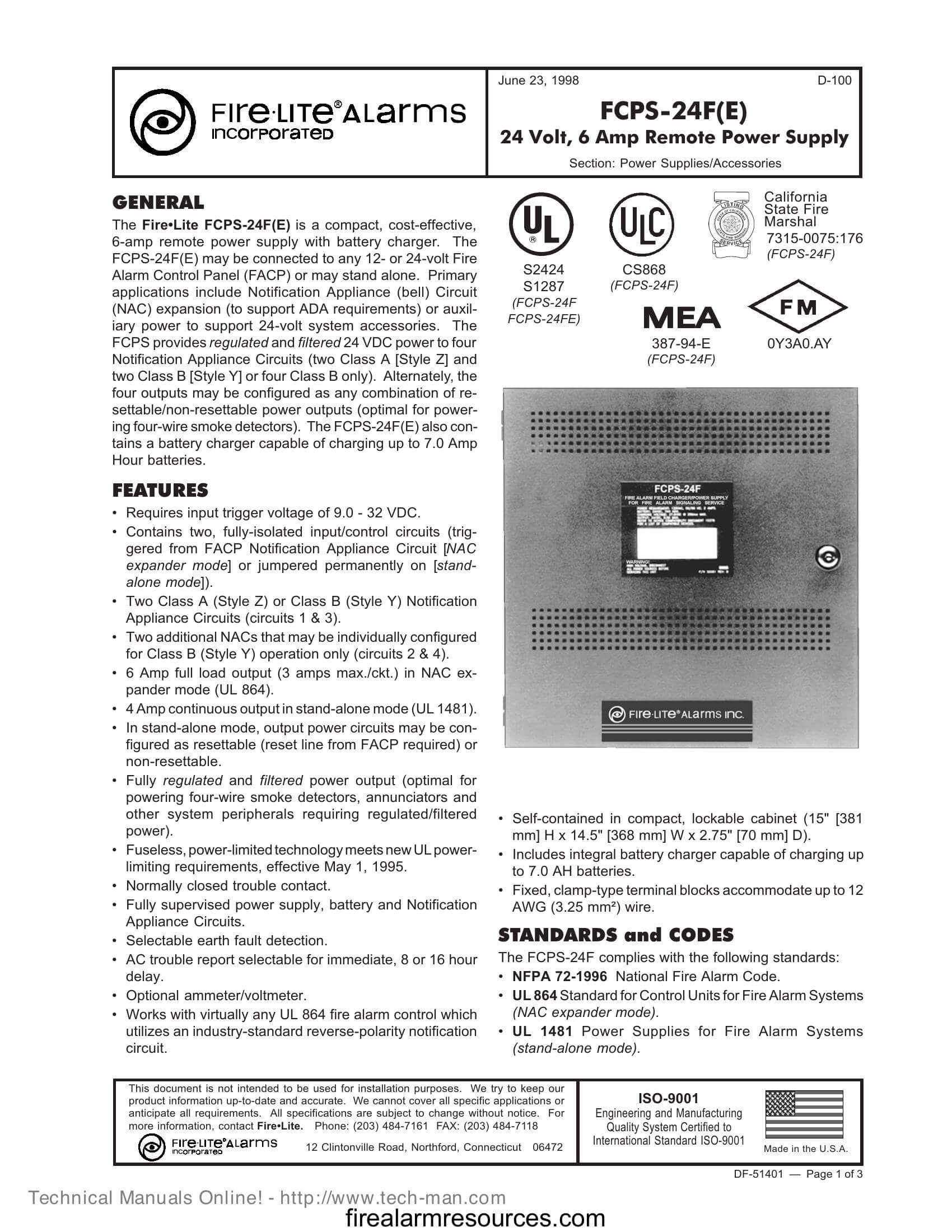 Fire-Lite FCPS Field Charger_Power Supply | Download fire alarm documents