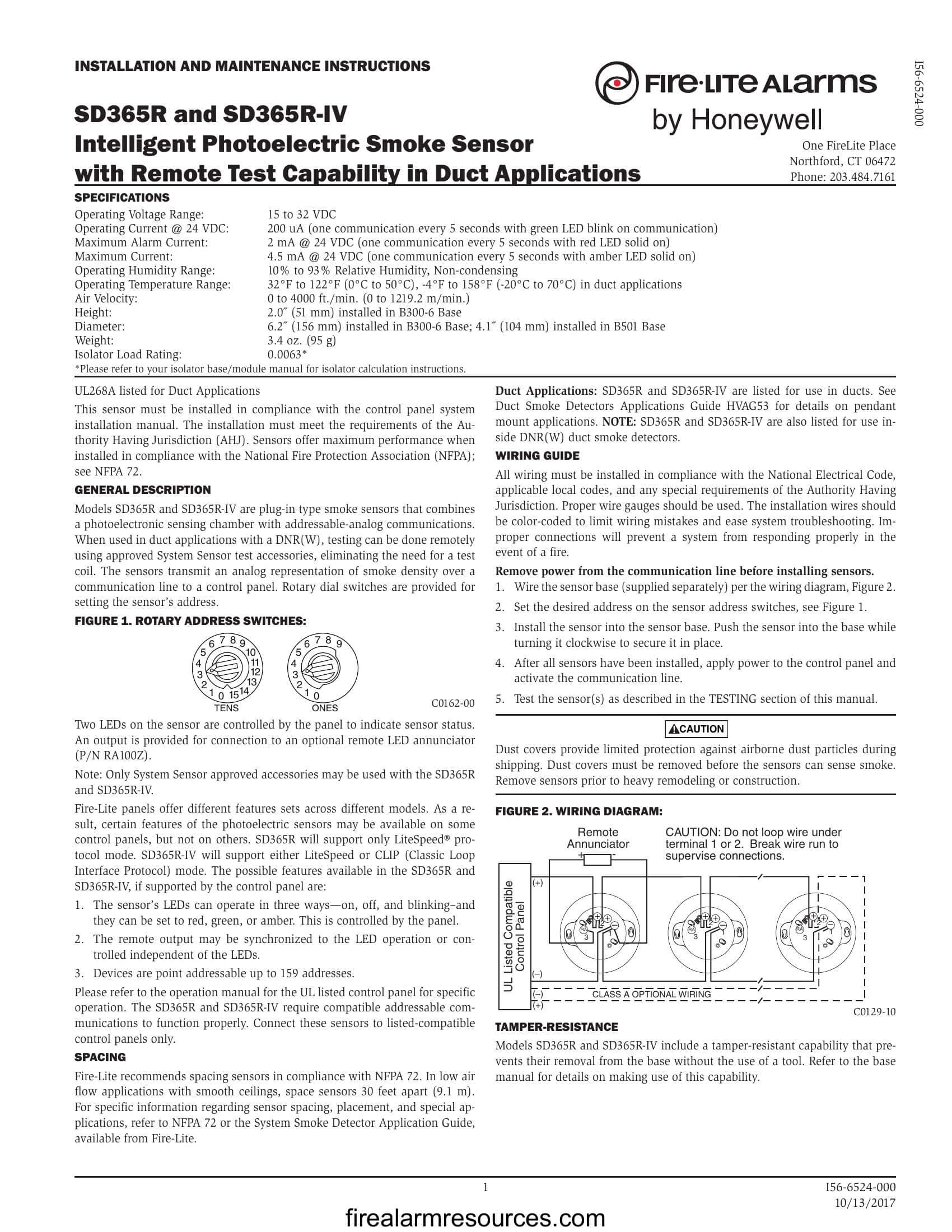 Fire-Lite SD365, SD365-IV Intelligent Photoelectric Smoke... | Download ...