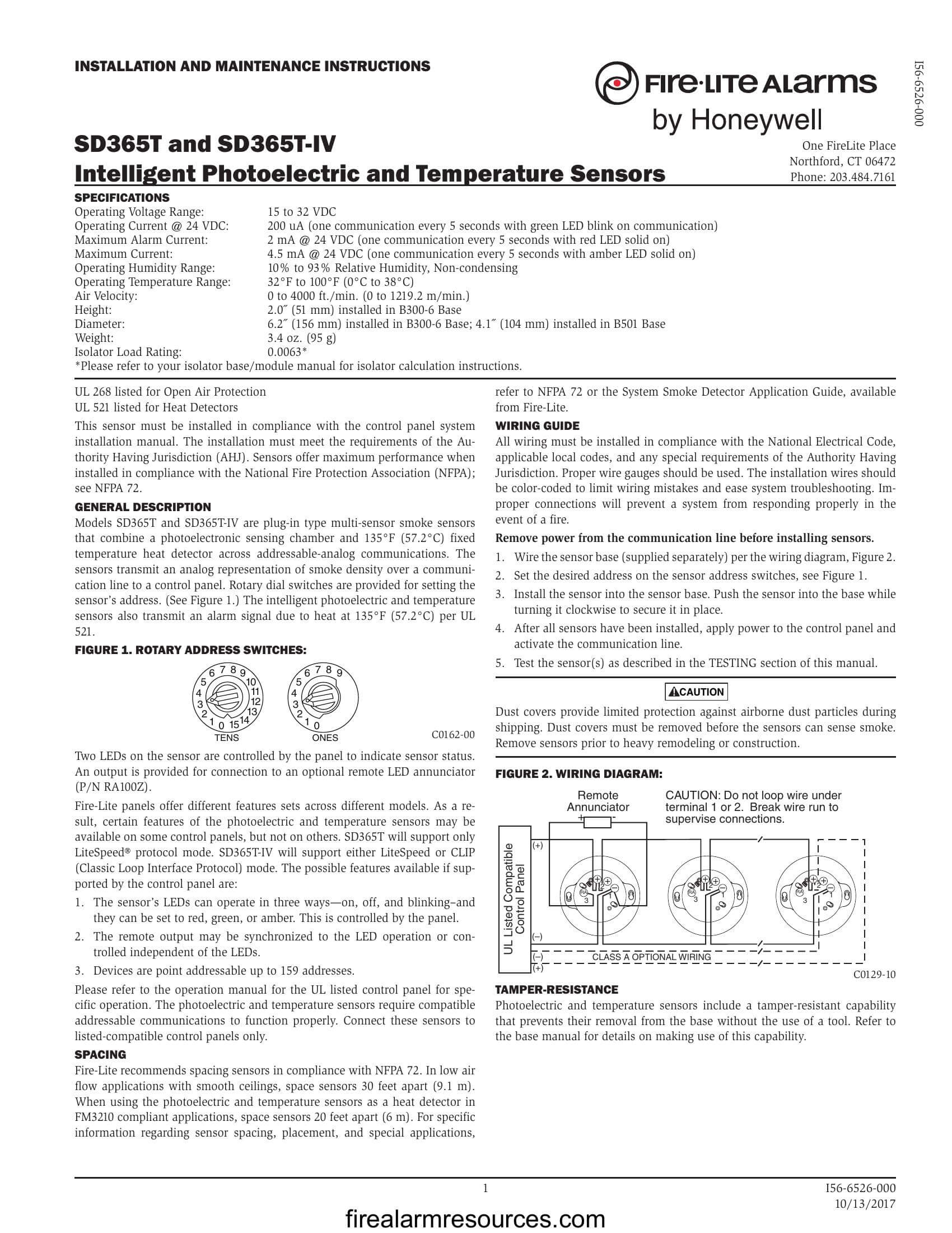 Fire-Lite SD365, SD365-IV Intelligent Photoelectric Smoke... | Download ...