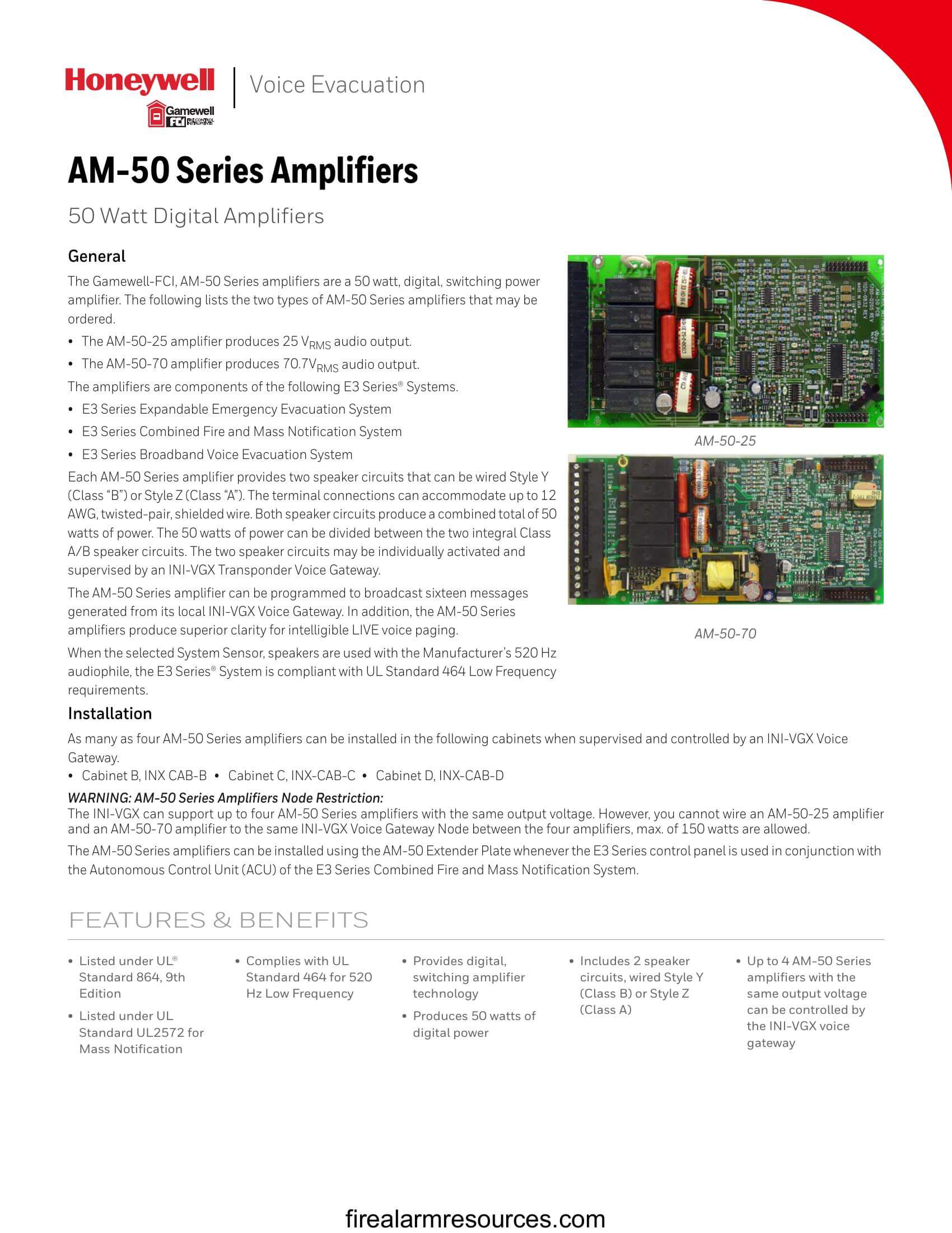 Gamewell-FCI AM-50 Series Amplifer | Download fire alarm documents