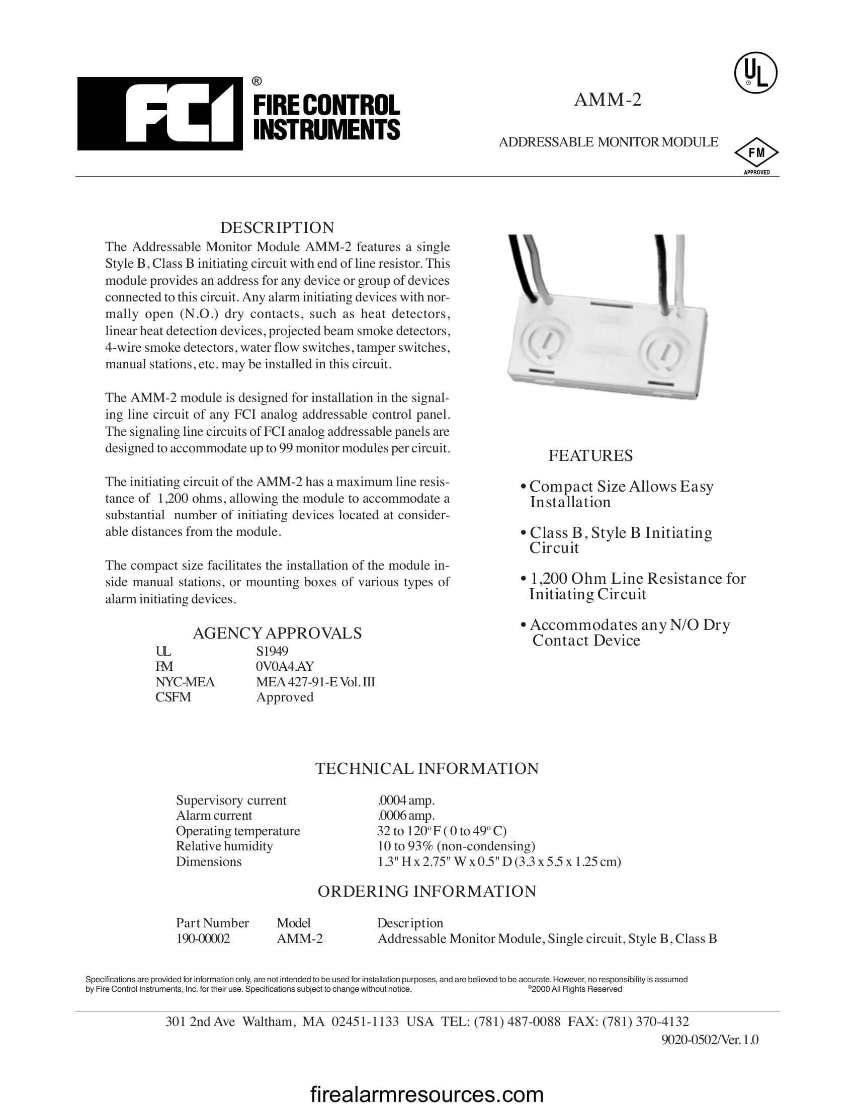 Gamewell-FCI AMM-4S Monitor Module | Download fire alarm documents