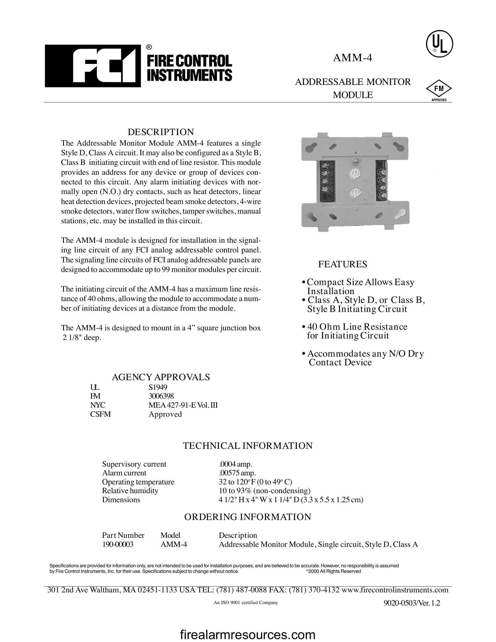 Gamewell-FCI AMM-4S Monitor Module | Download fire alarm documents