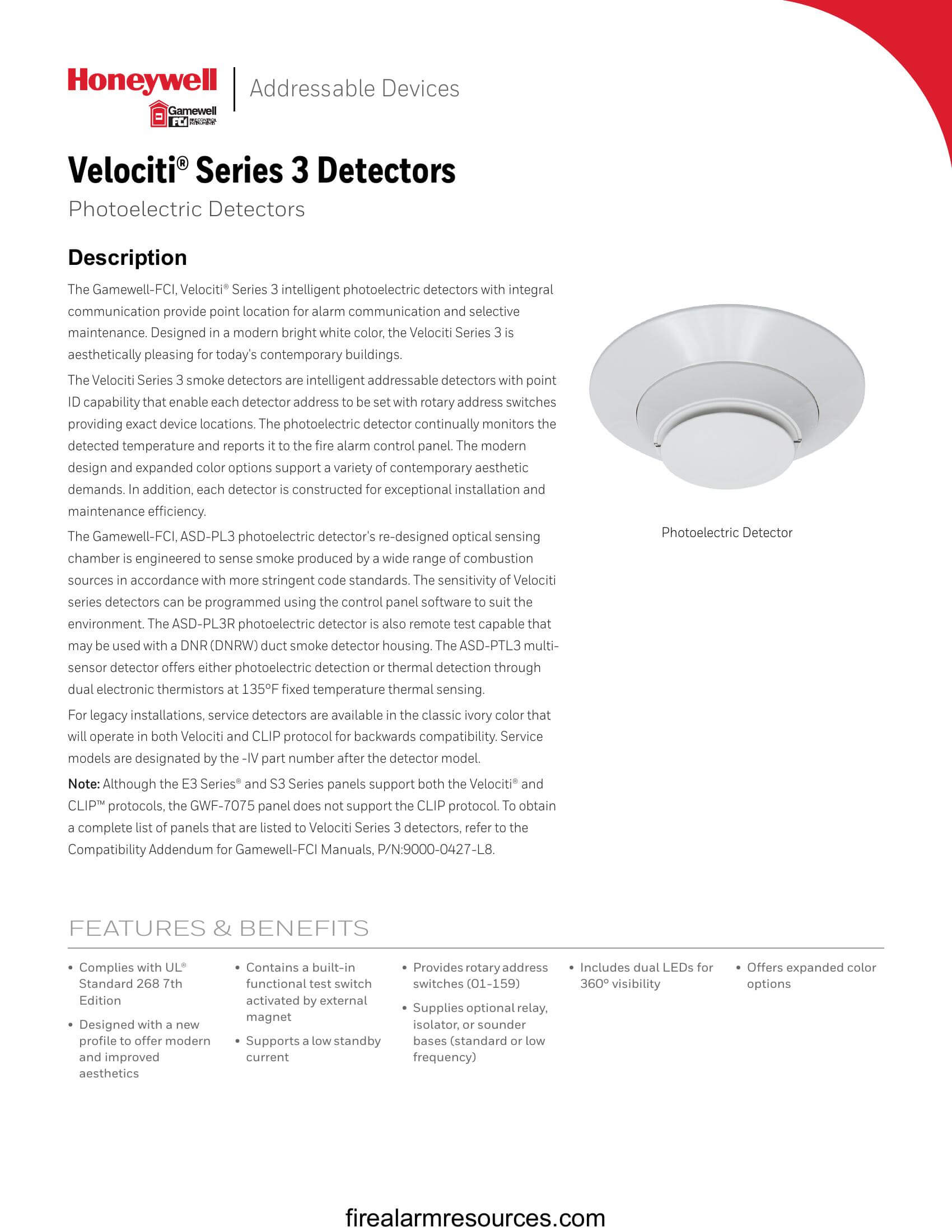 Gamewell-FCI Velociti® Series 3 Detectors Thermal Detectors | Download ...