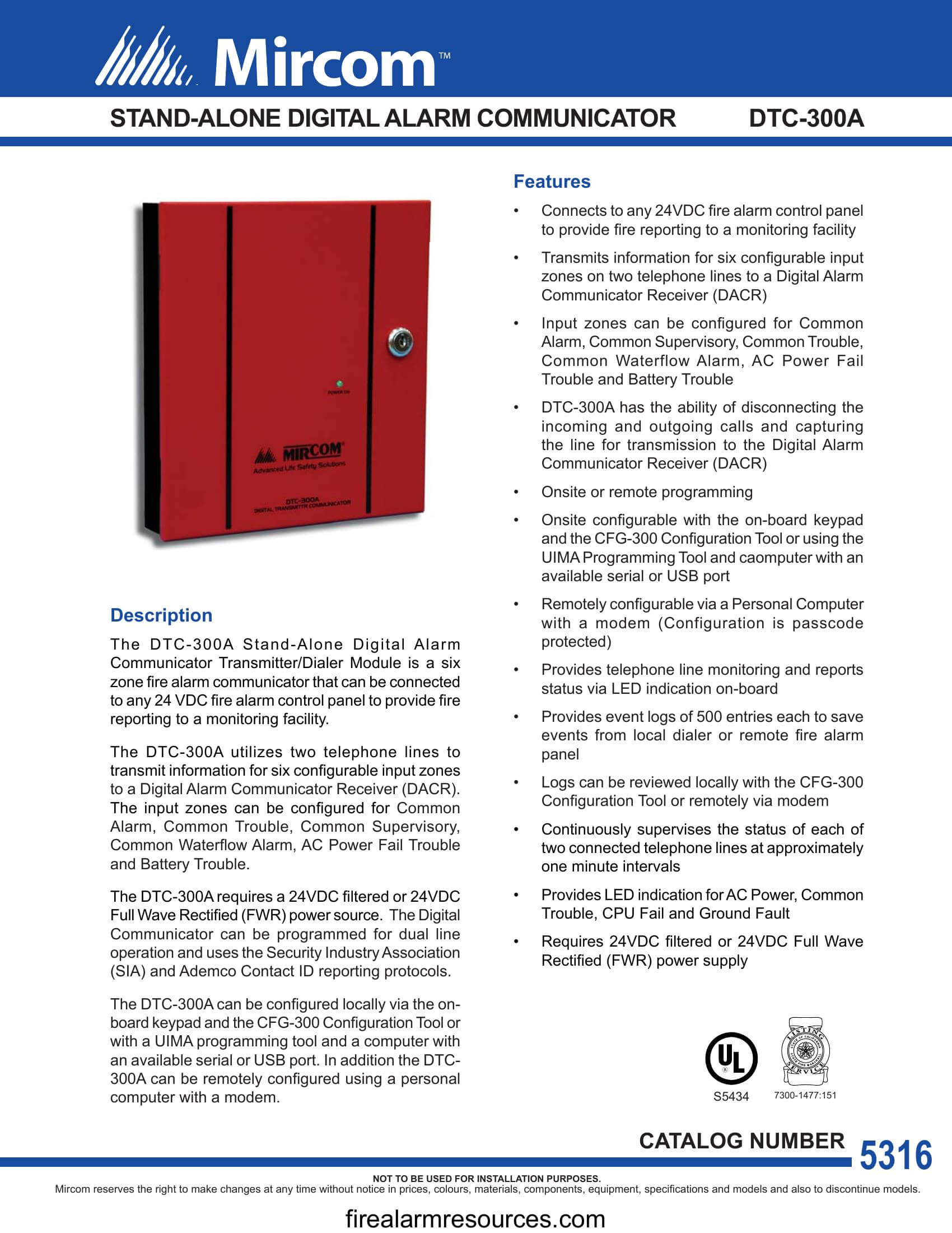 Mircom CAT-5345 - UDACT-300A - Digital Alarm Communicator... | Download ...