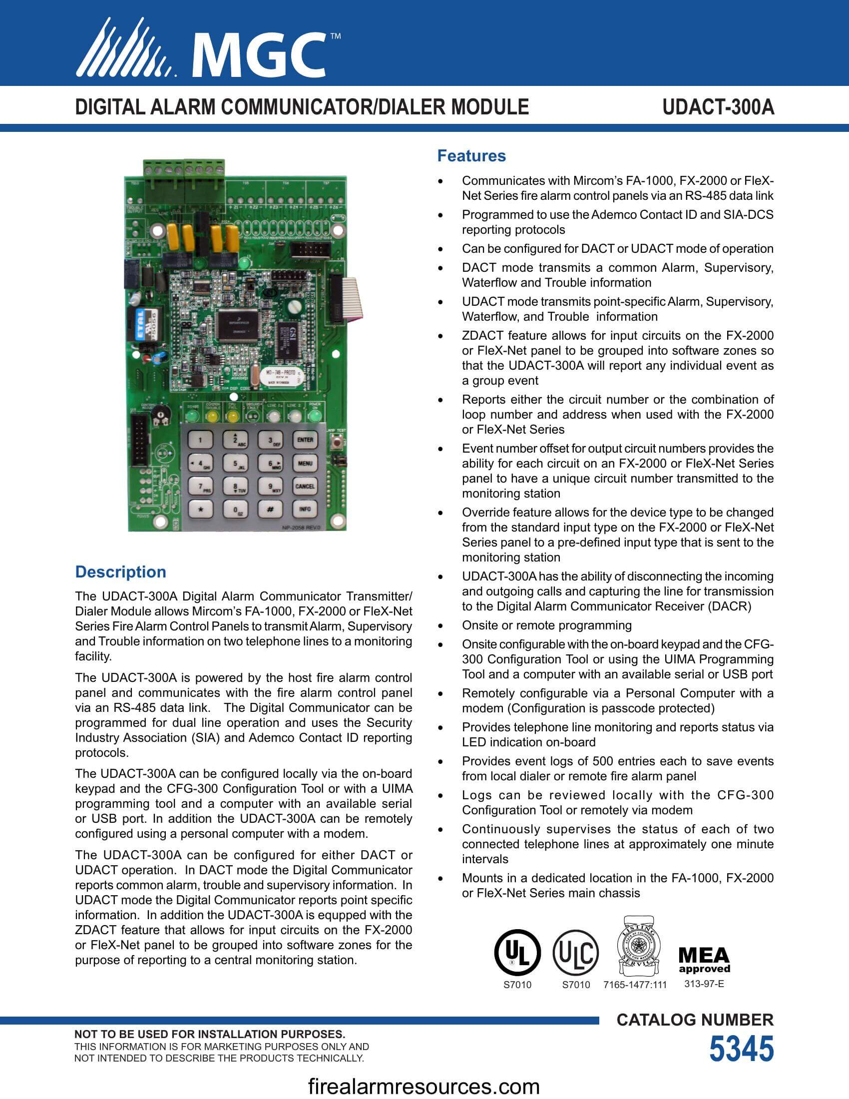 Mircom CAT-5345 - UDACT-300A - Digital Alarm Communicator... | Download ...