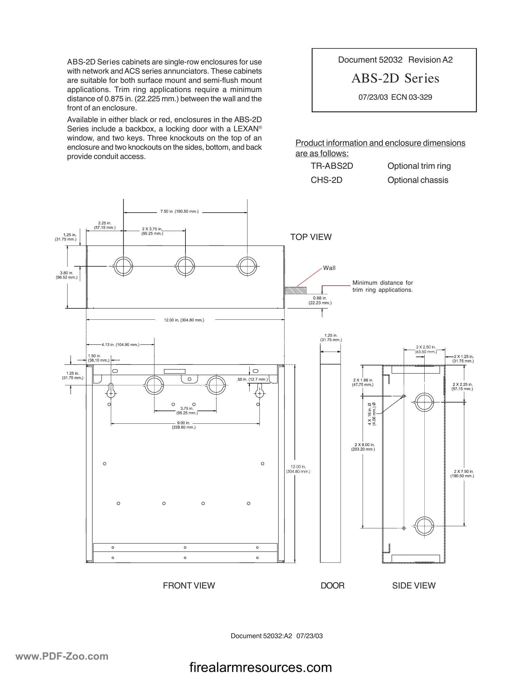 Notifier ABS-2D Locking Enclosure | Download fire alarm documents