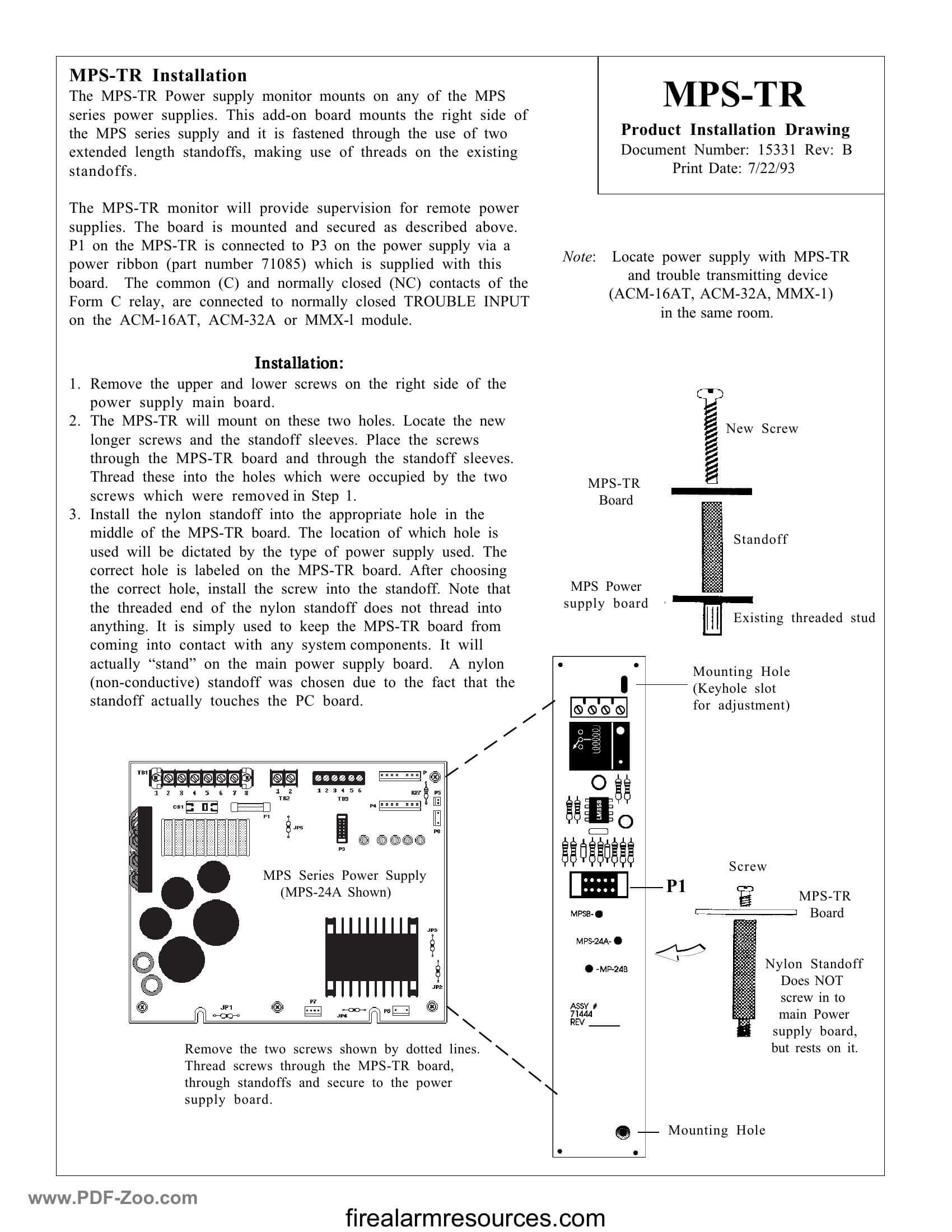 Notifier MPS-TR Product Installation Drawing | Download fire alarm ...