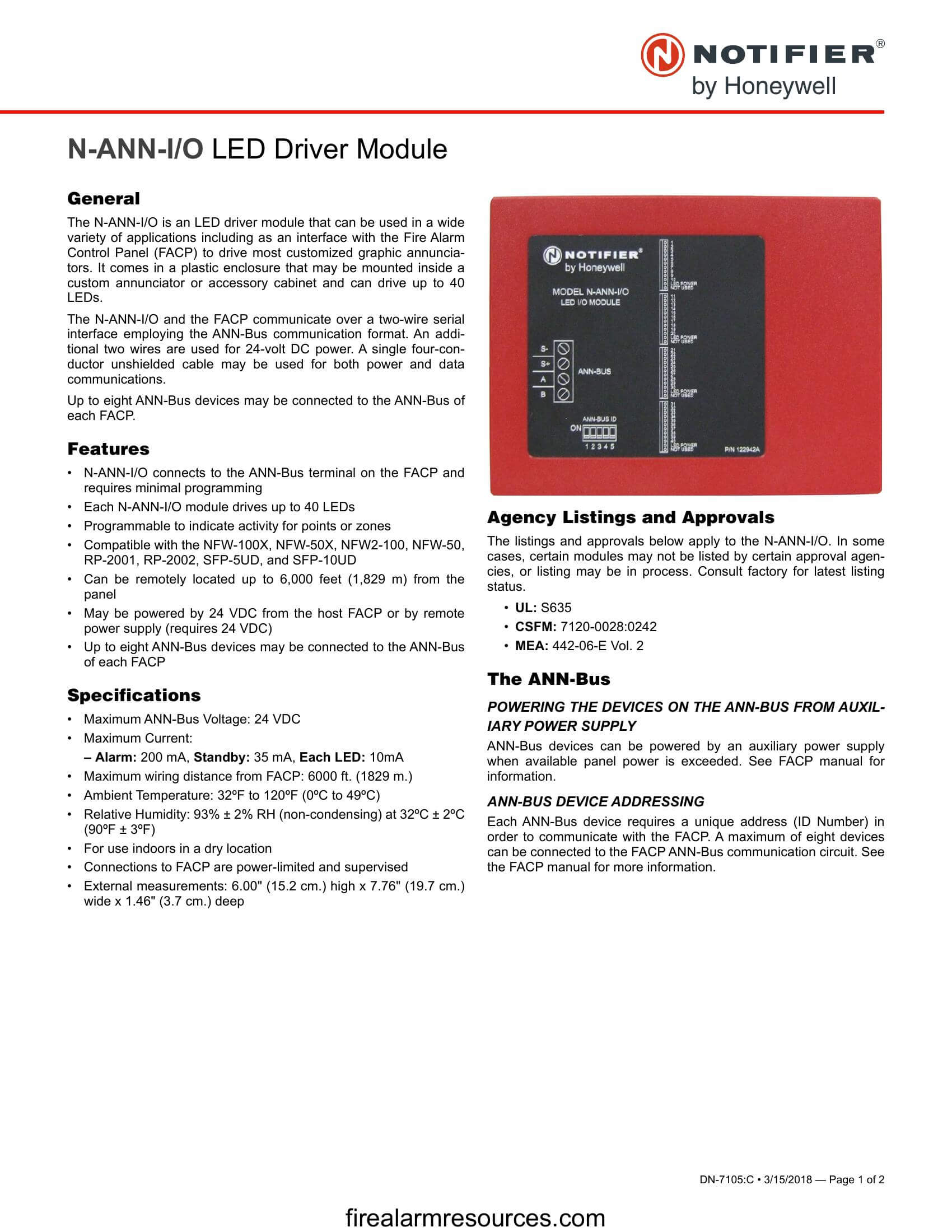 Notifier N Ann 80 Data Sheet Download Fire Alarm Documents
