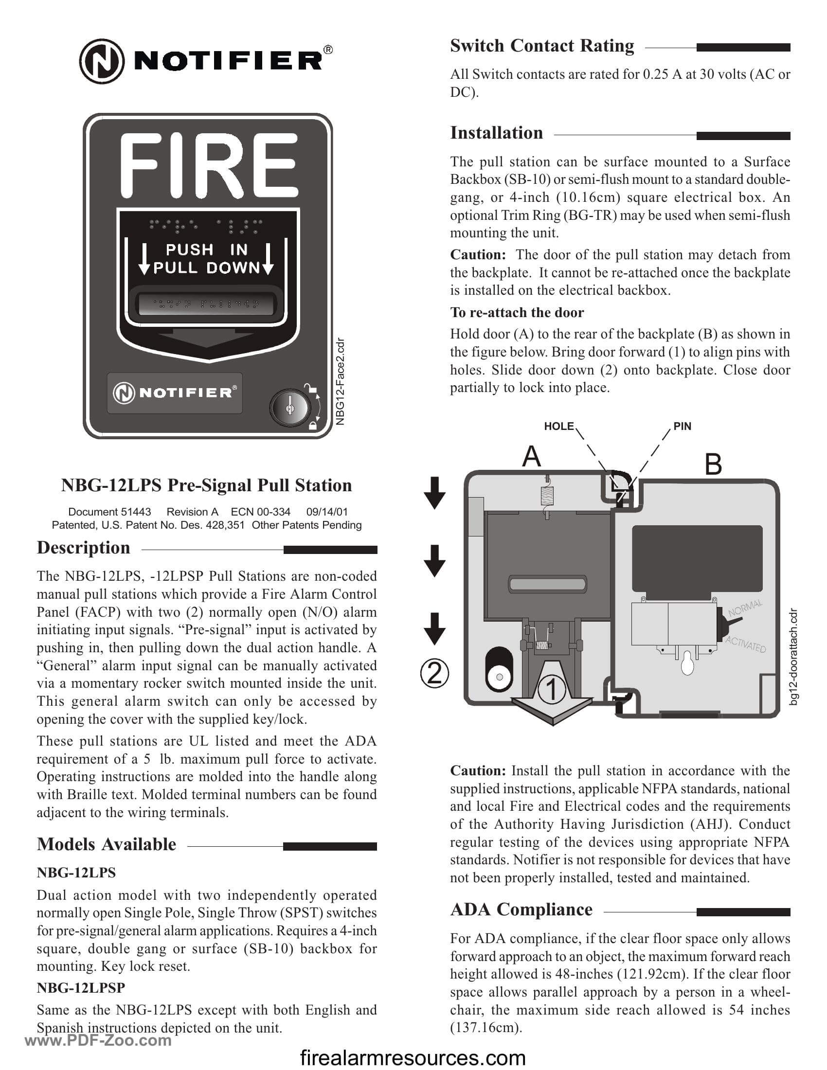 Notifier NBG-12LX Pull Station | Download fire alarm documents