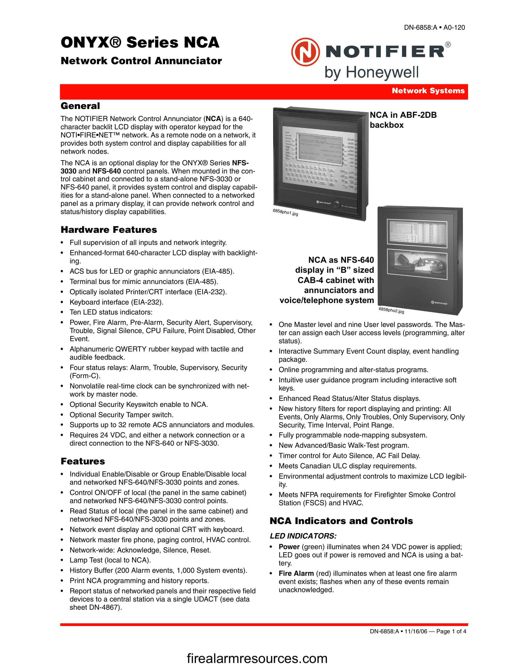 Notifier ONYX Series NCA Network Control Annunciator | Download fire ...