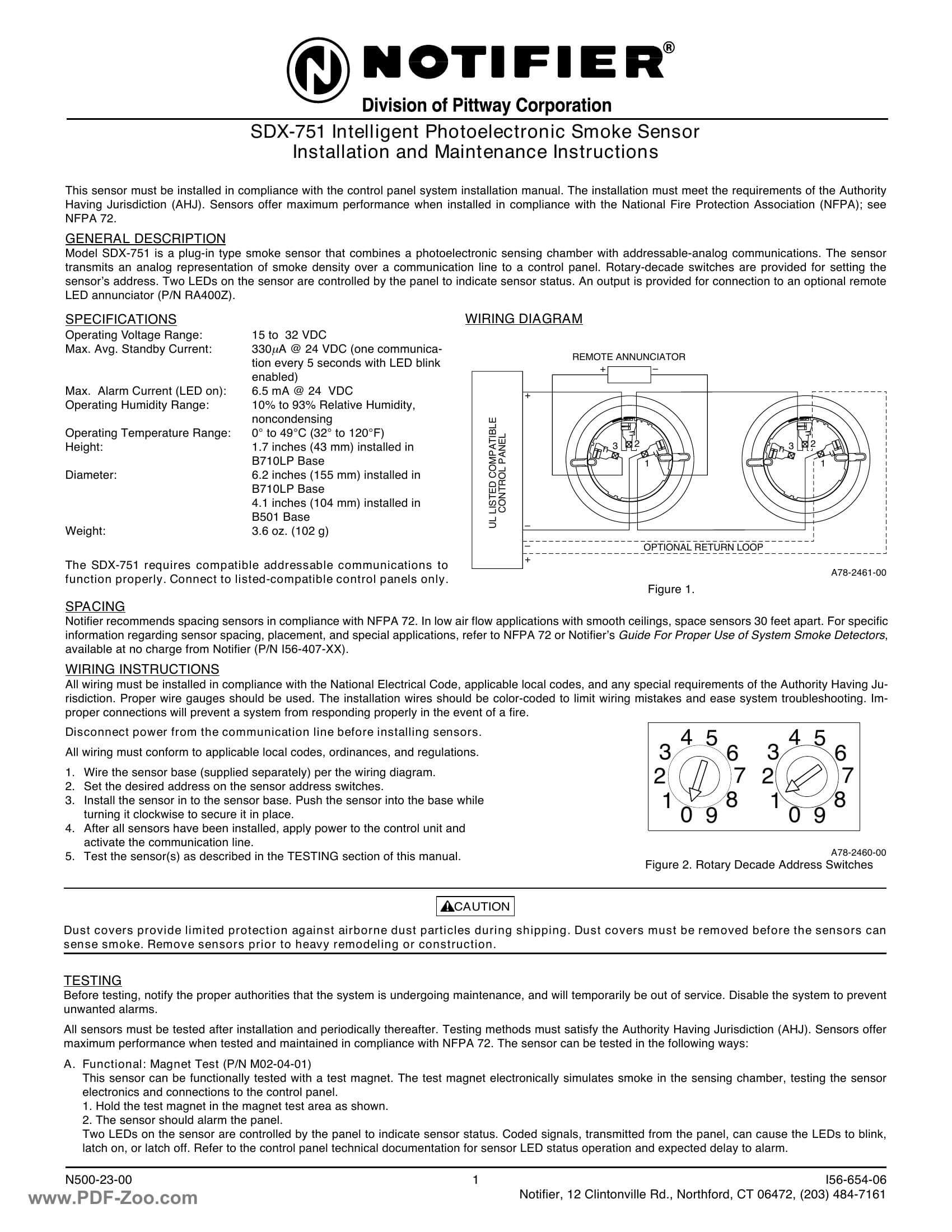 Notifier SD-551 & SDX-551th Plug-in Intelligent Photoelec... | Download ...