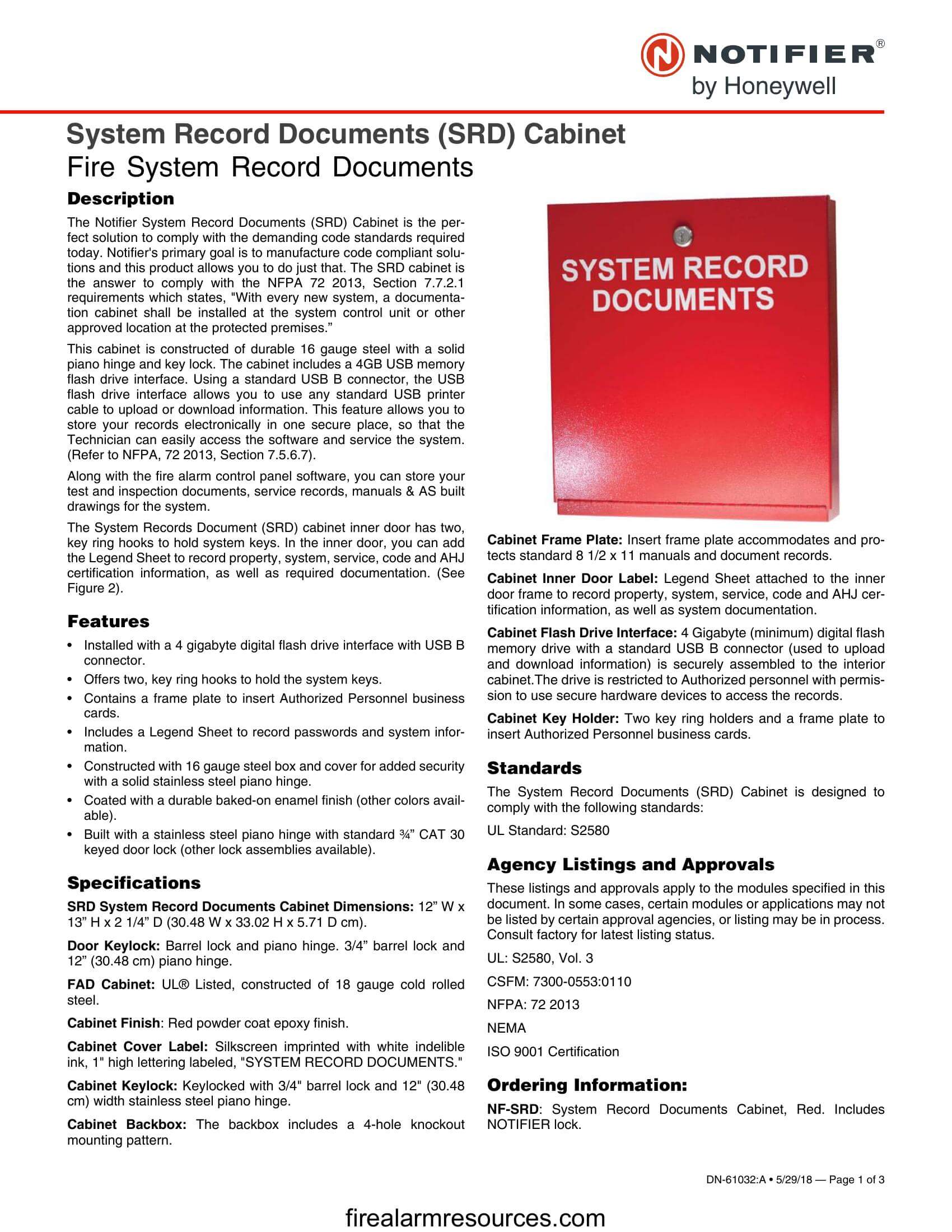 Notifier System Record Documents (SRD) Cabinet | Download fire alarm ...