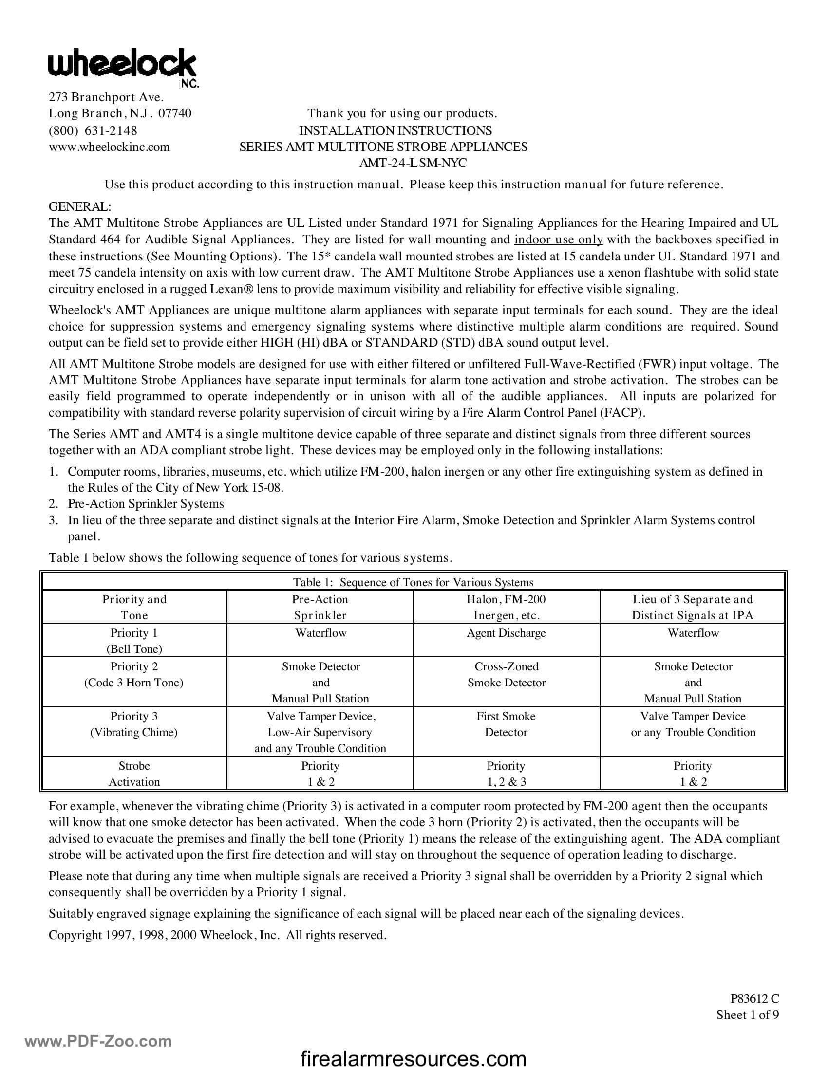 Notifier Wheelock Series AMT Multitone Strobe Appliances ... | Download ...