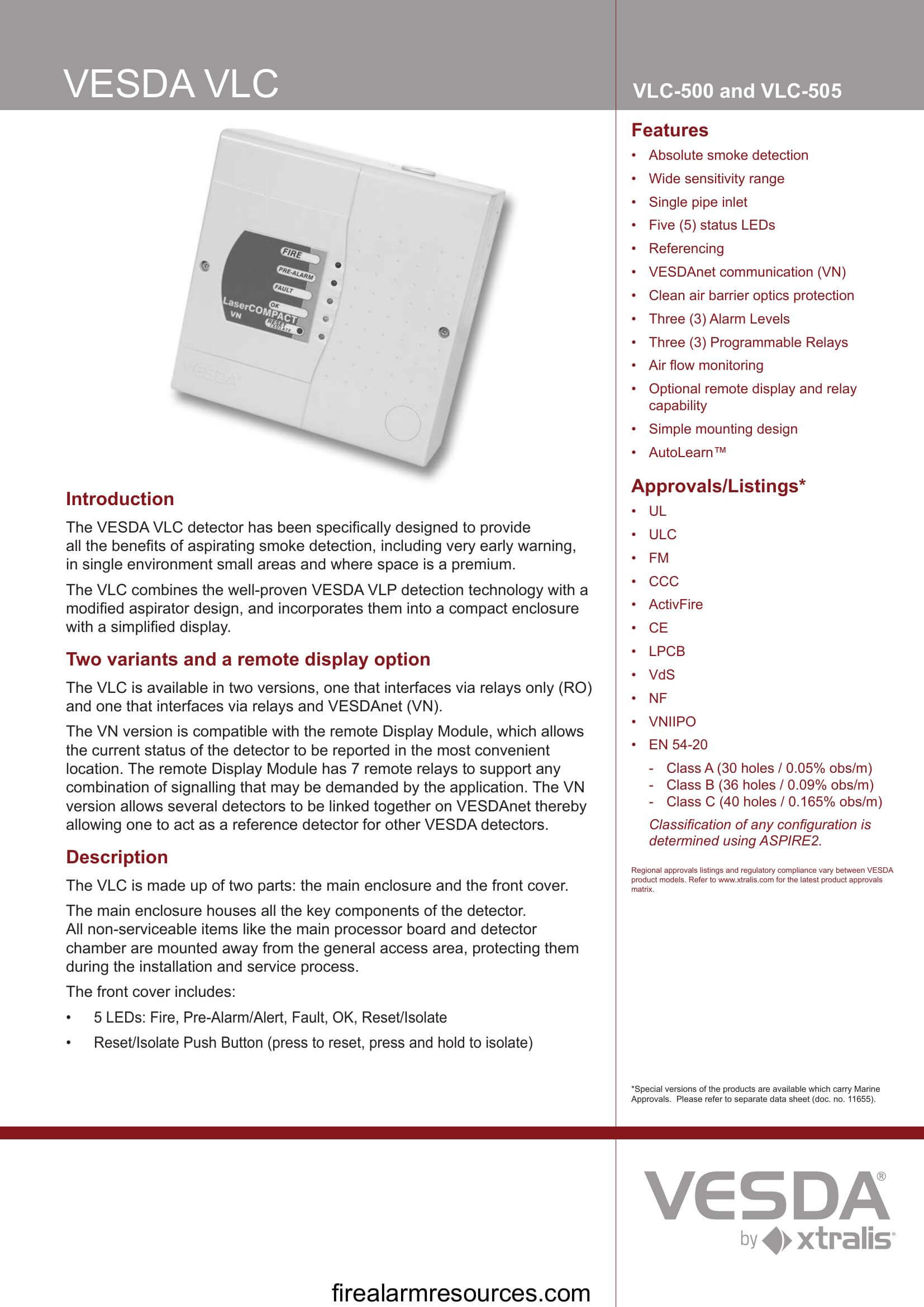 Vesda VLC Series Detector | Download fire alarm documents