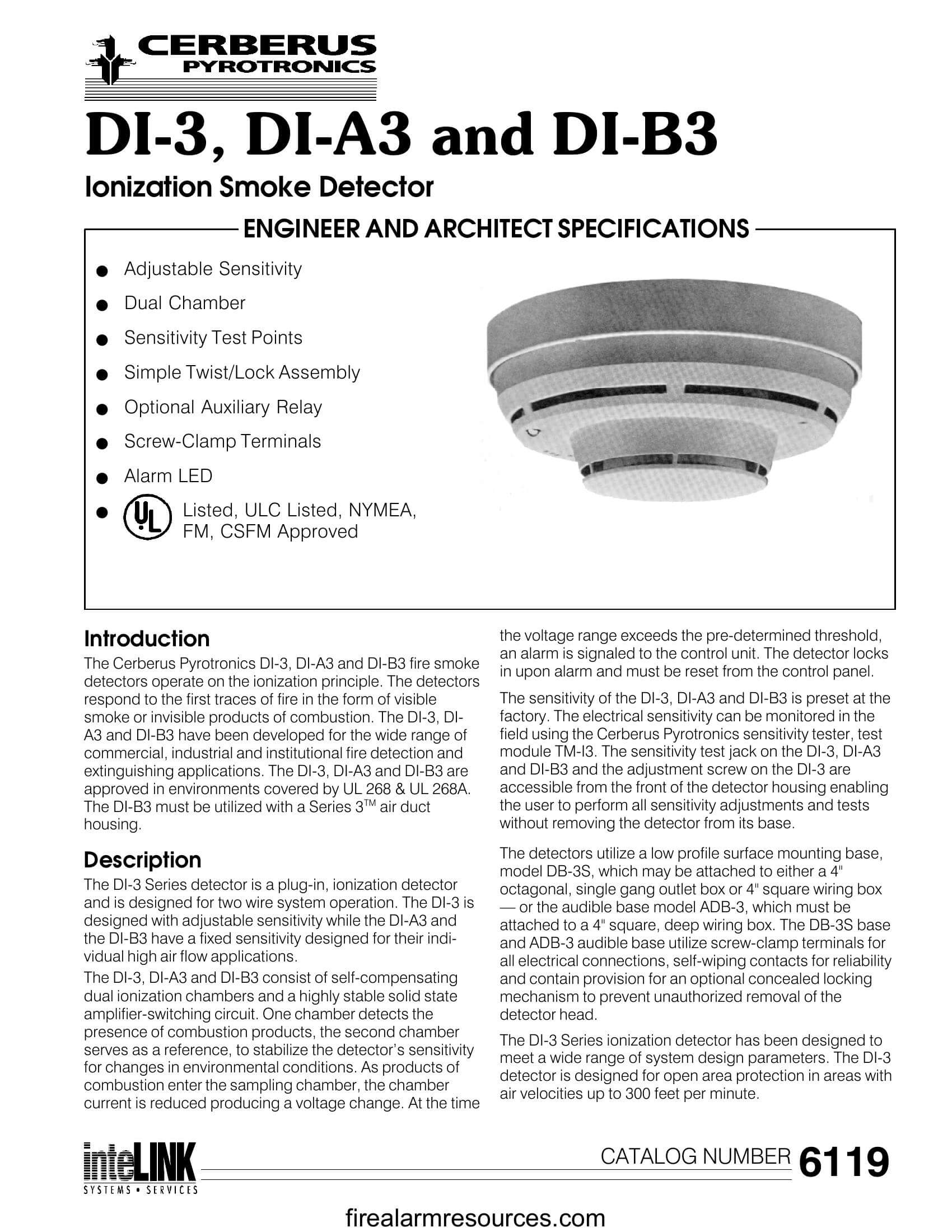 Cerberus Pyrotronics DI-3_A3_B3 Ionization Smoke Detector... | Download ...