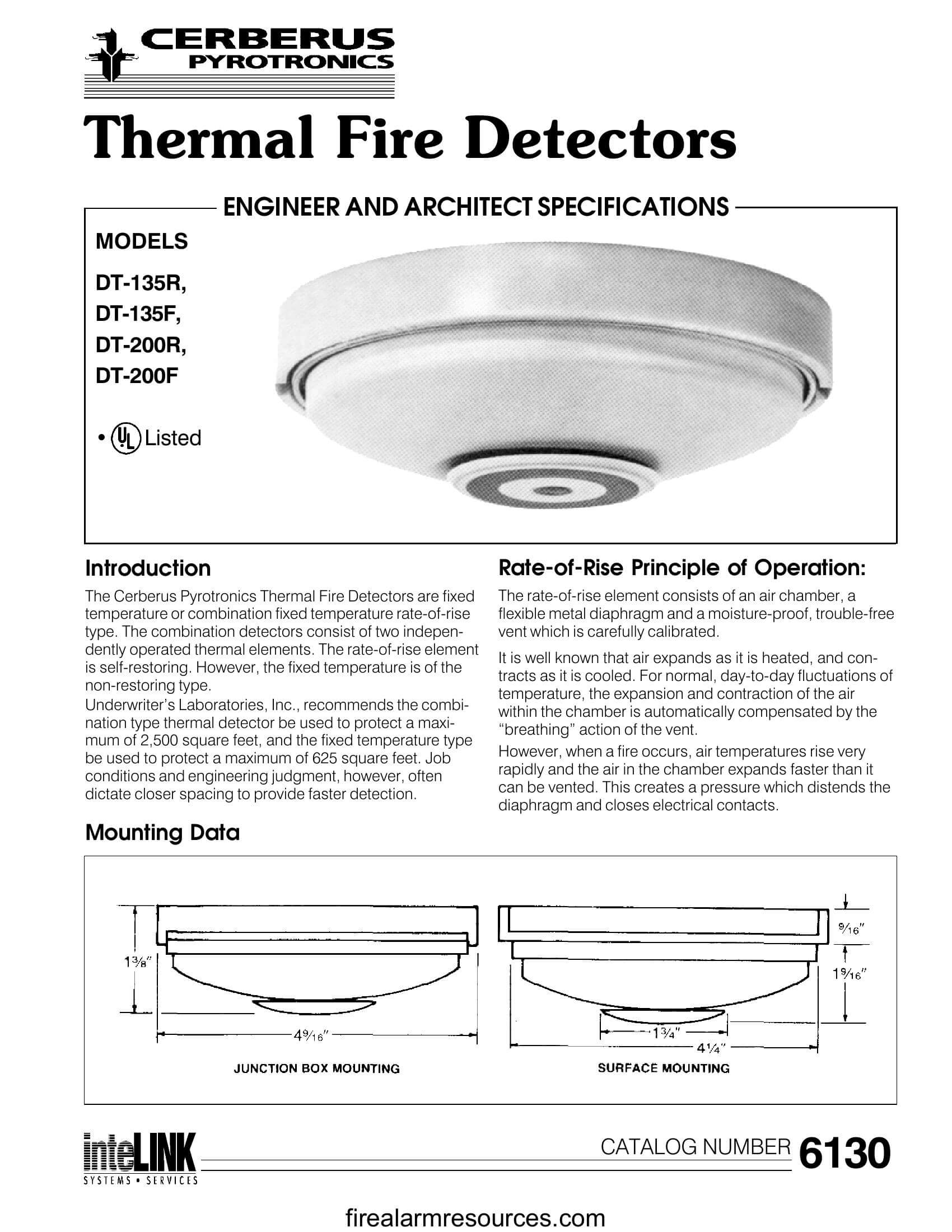 Cerberus Pyrotronics DT-3P-135 Thermal Fire Detector 6132 | Download ...