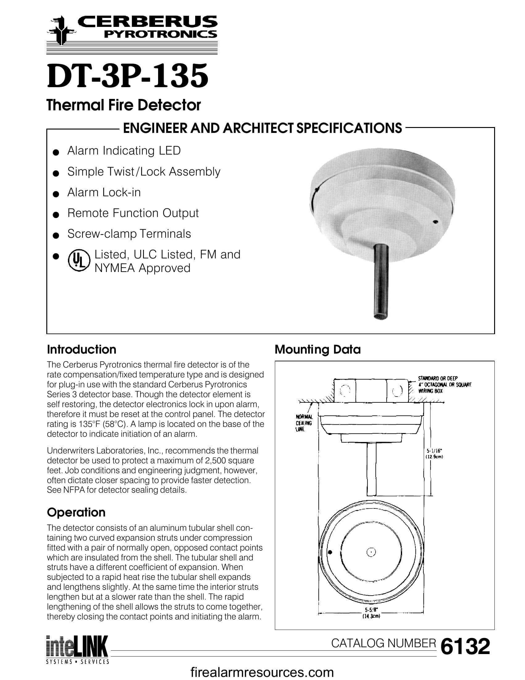 Cerberus Pyrotronics DT-3P-135 Thermal Fire Detector 6132 | Download ...