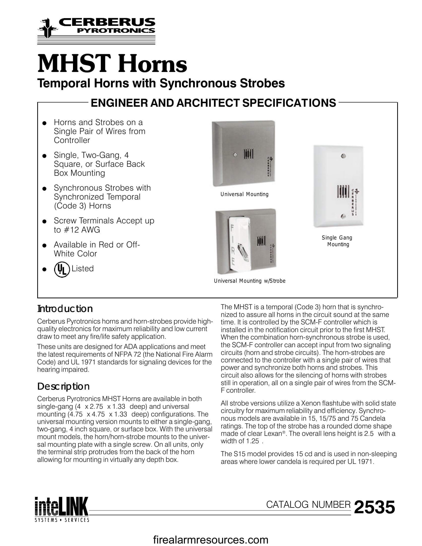 Cerberus Pyrotronics MHST Multi-Tone Horns Temporal Horns... | Download ...