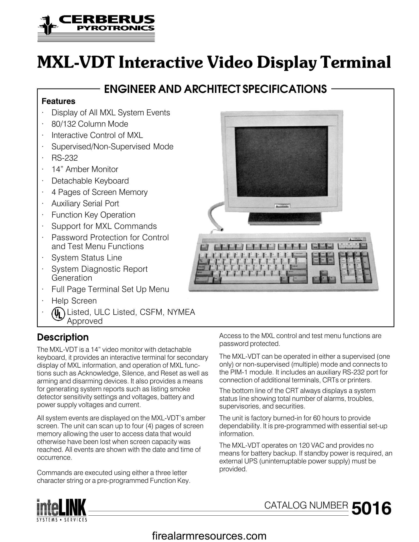 Cerberus Pyrotronics MXL-GT MXL Color Interactive Termina... | Download ...