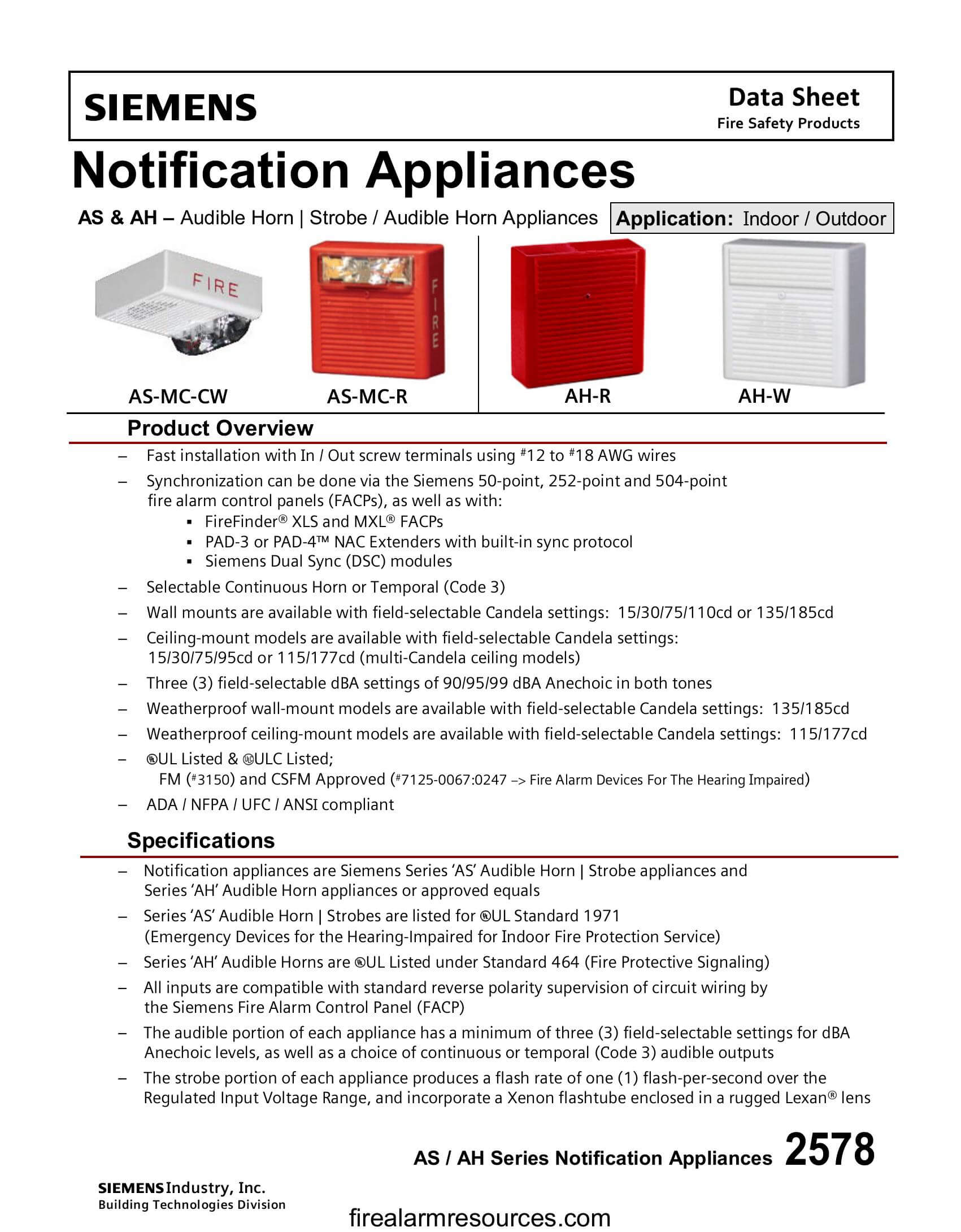 Siemens ZH and ZR Strobes, Horns and Horn _ Strobes, Data... | Download ...