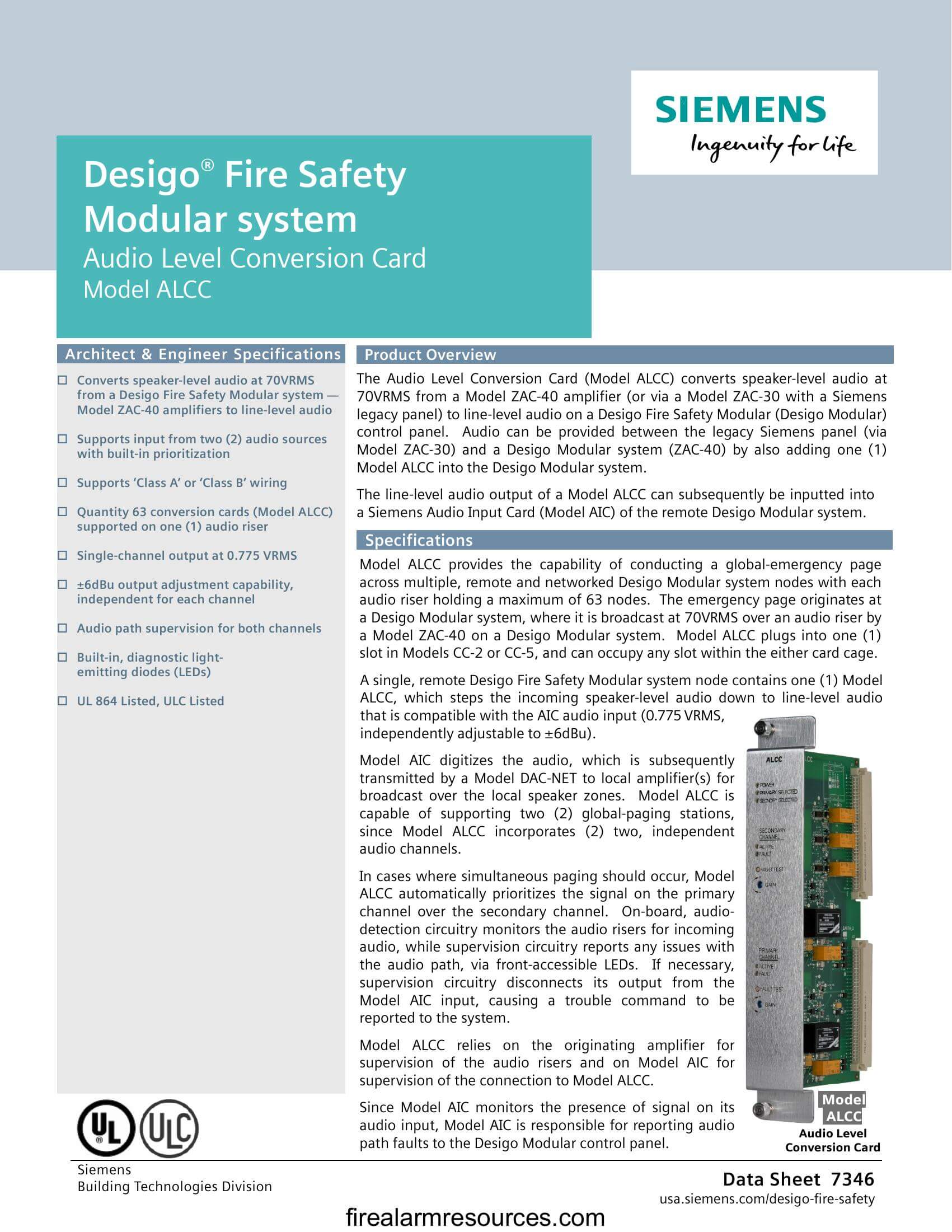 Siemens ALCC Desigo Modular Audio Level Conversion Card, ... | Download ...