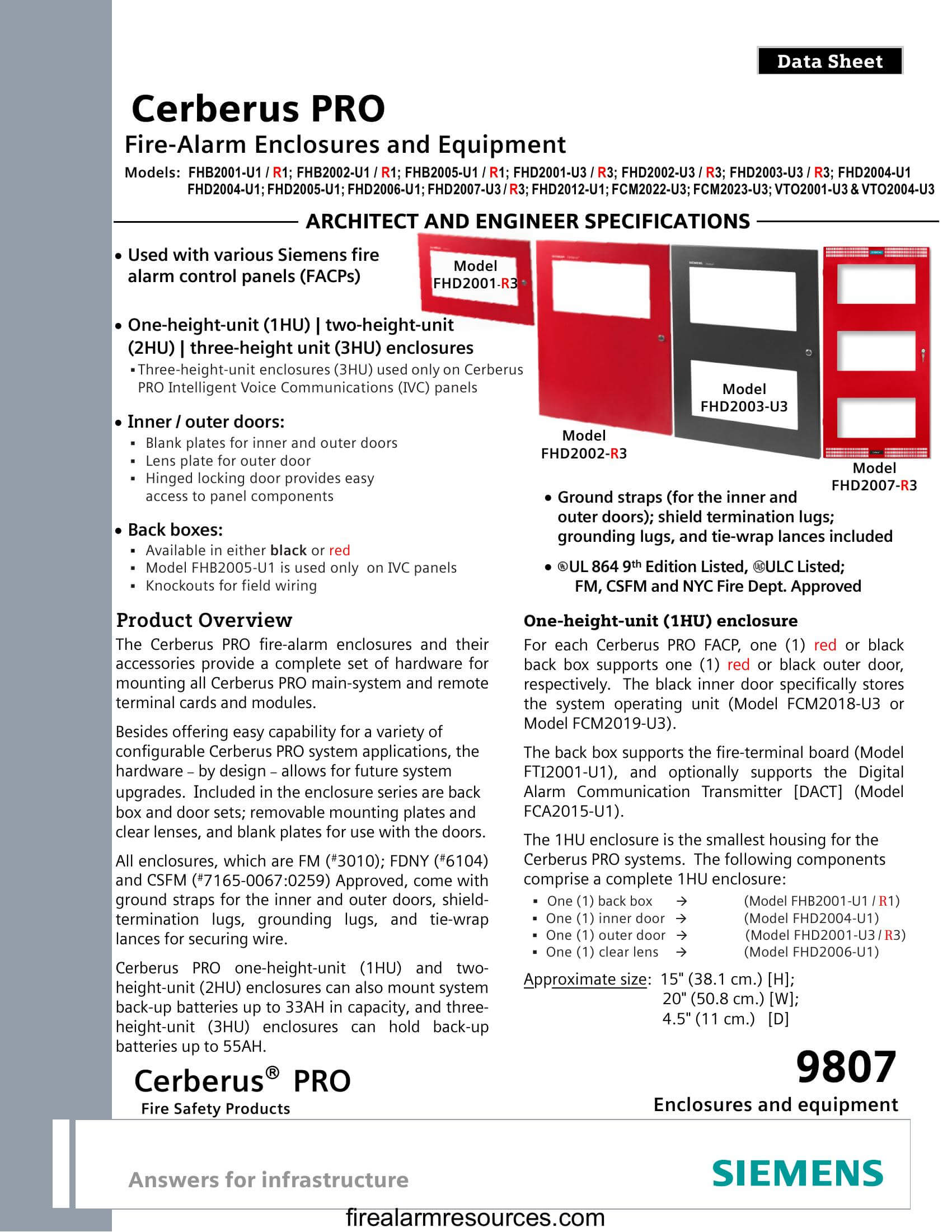 Siemens Cerberus PRO Modular Enclosures and Equipment, Da... | Download fire alarm documents
