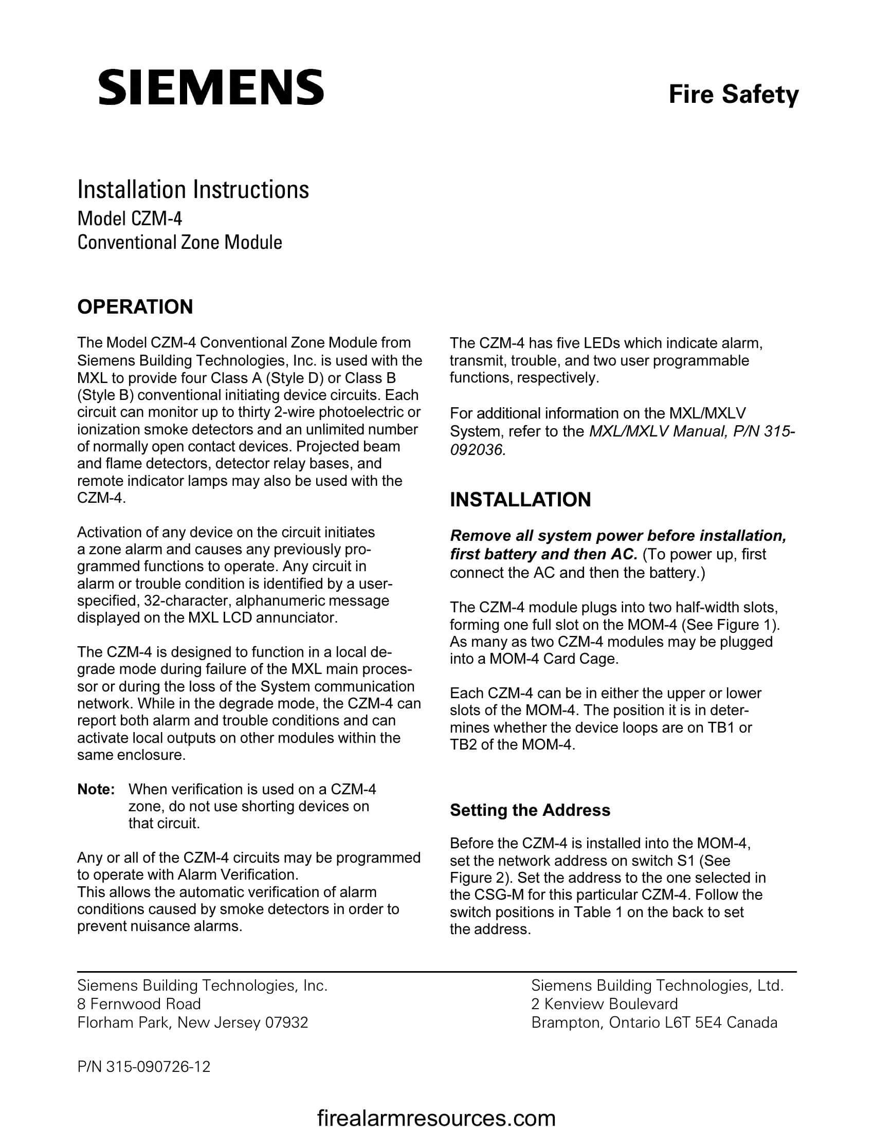 Siemens MOM-4 Optional Card Cage Module, Installation Ins... | Download ...