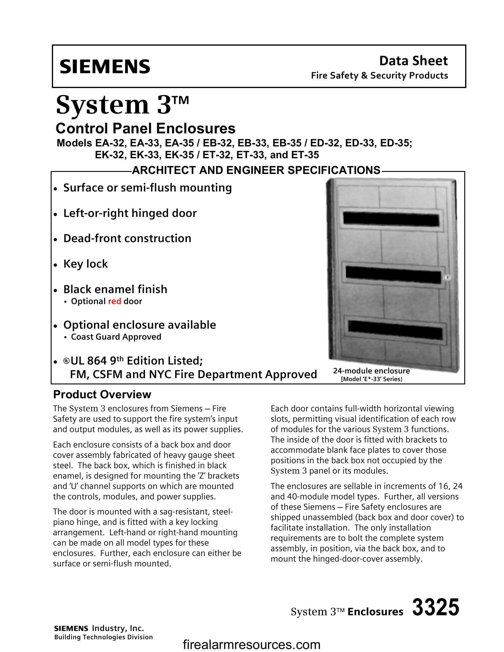 Siemens EA Series System 3 Enclosures, Data Sheet | Download fire alarm ...