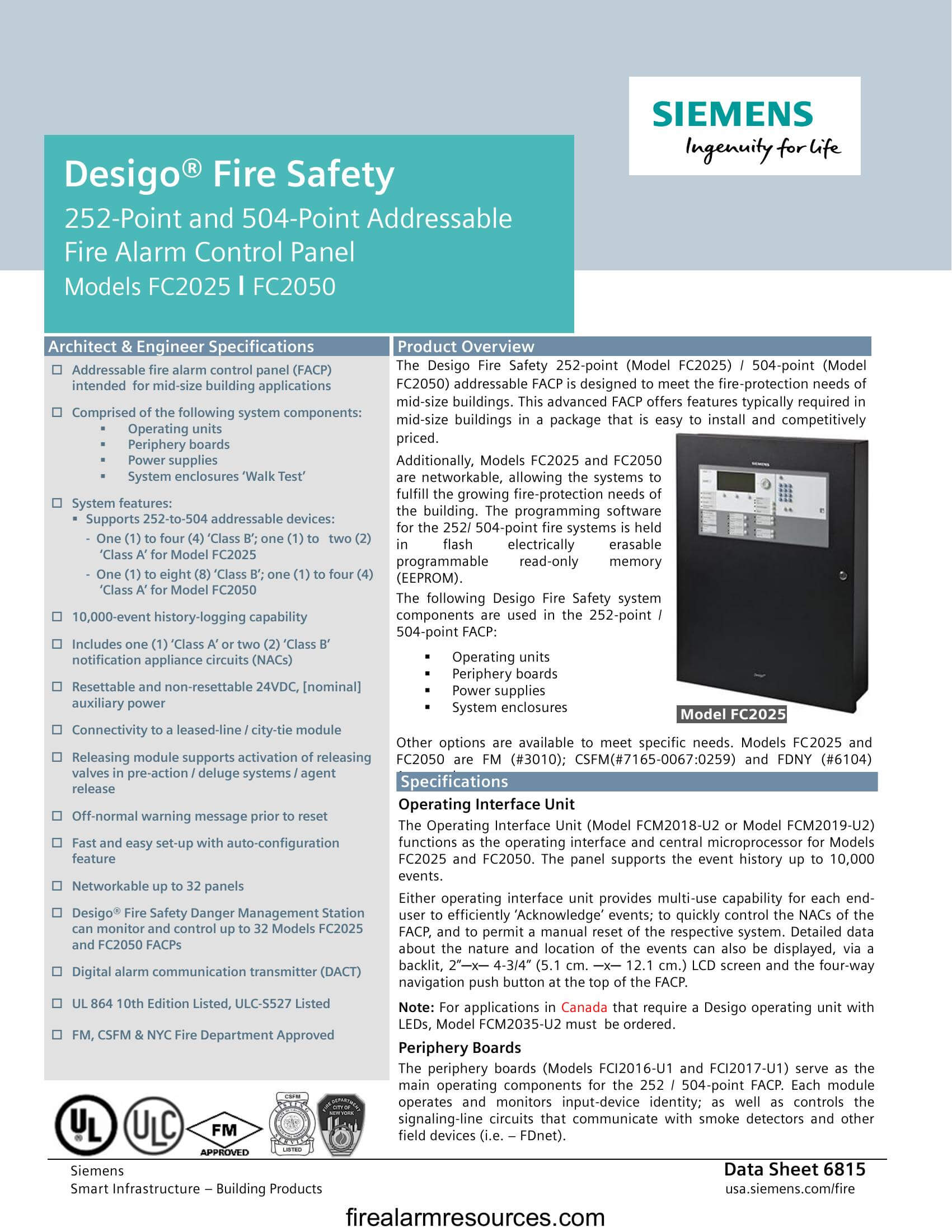 Siemens FC2005 Desigo 50-Point Addressable Fire Alarm Con... | Download ...
