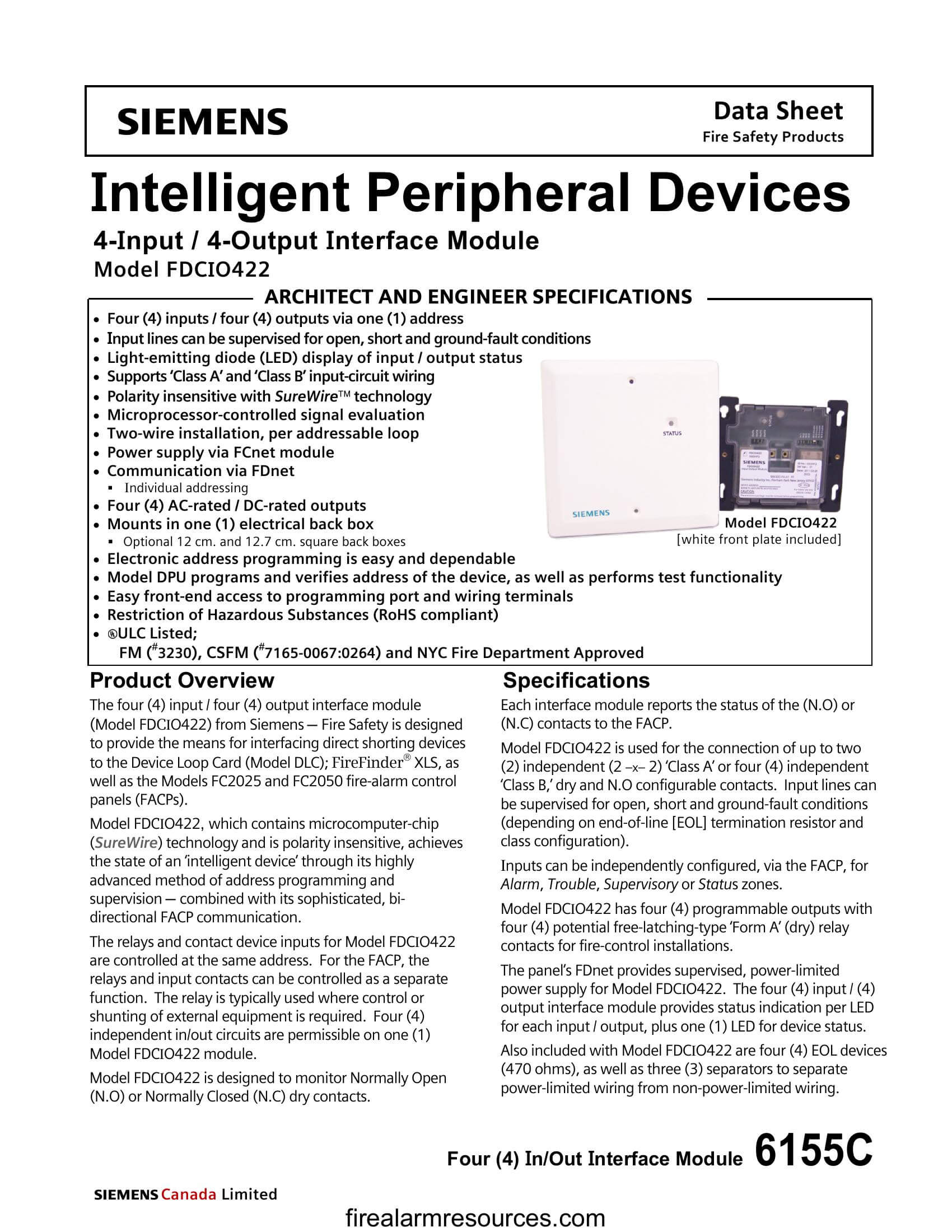 Siemens FDCIO422 4-Input _ 4-Output Interface Module, Int... | Download ...