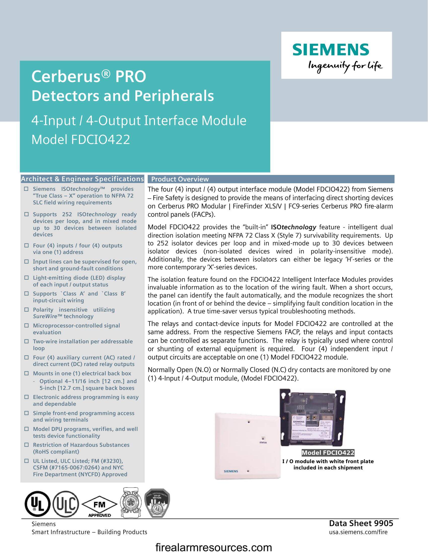 Siemens FDCIO422 4-Input _ 4-Output Interface Module, Int... | Download ...