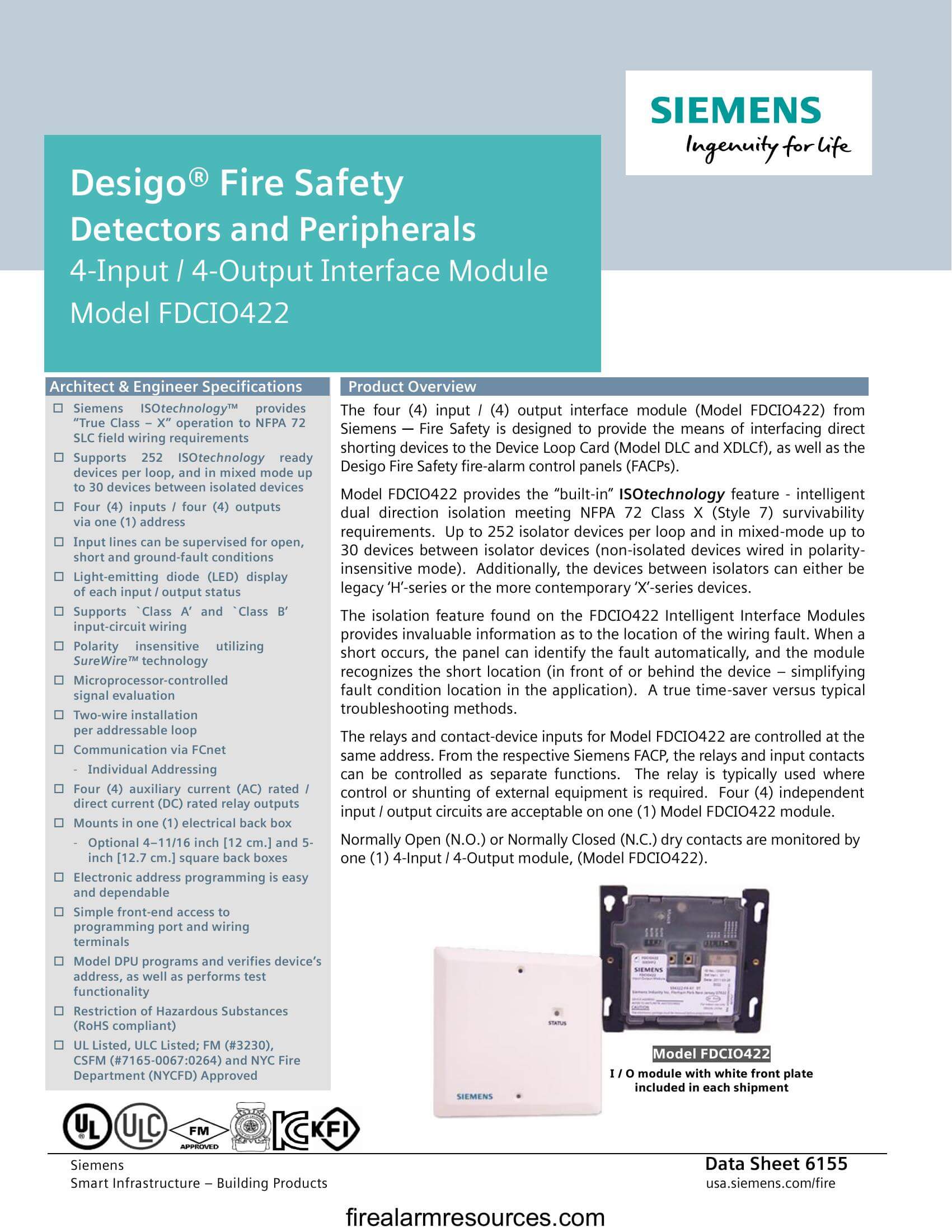 Siemens FDCIO422 4-Input _ 4-Output Interface Module, Int... | Download ...