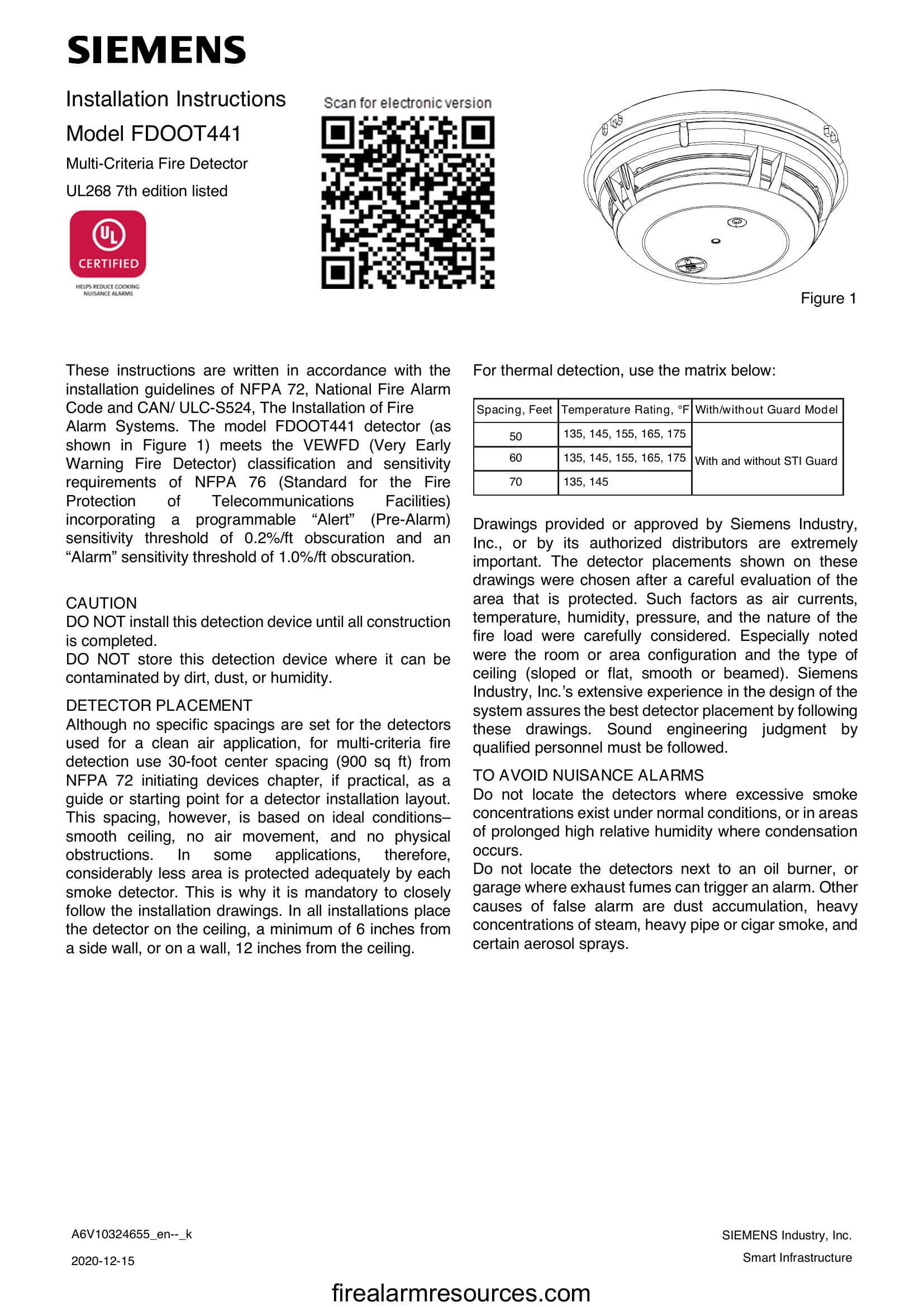 Siemens FDOOT441 Multi-Criteria Fire Detector, Installati... | Download ...