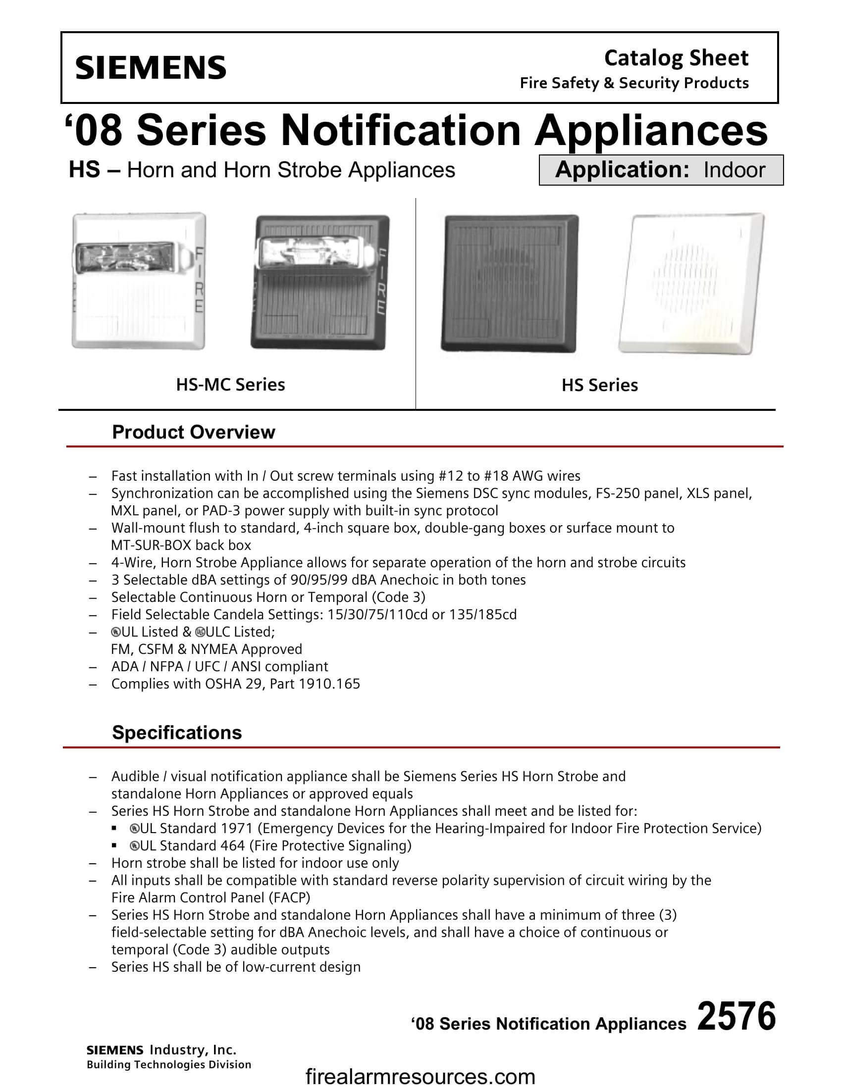 Siemens ZH and ZR Strobes, Horns and Horn _ Strobes, Data... | Download ...