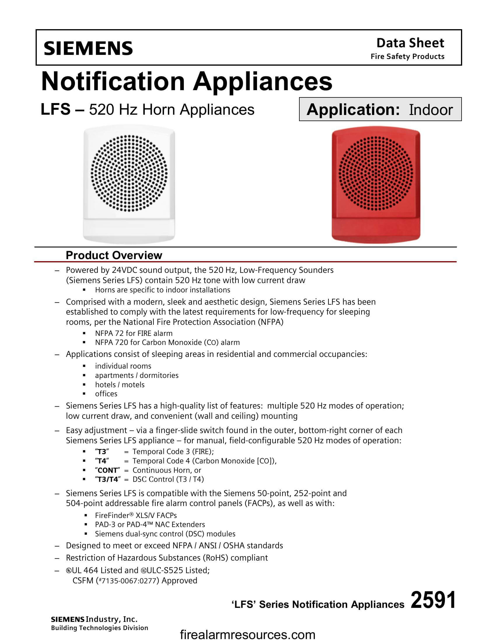 Siemens AH Horn Series and AS Horn Strobe Series Applian... | Download ...