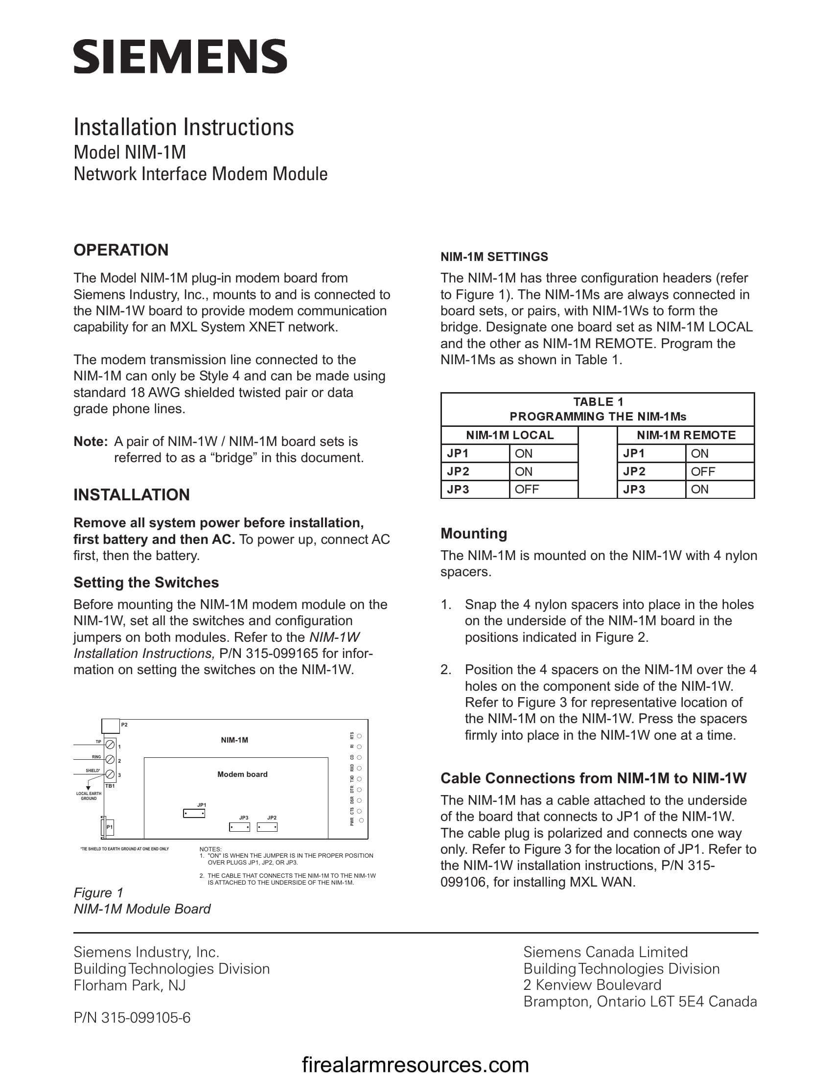 Siemens Nim 1w Network Interface Module Installation Ins Download