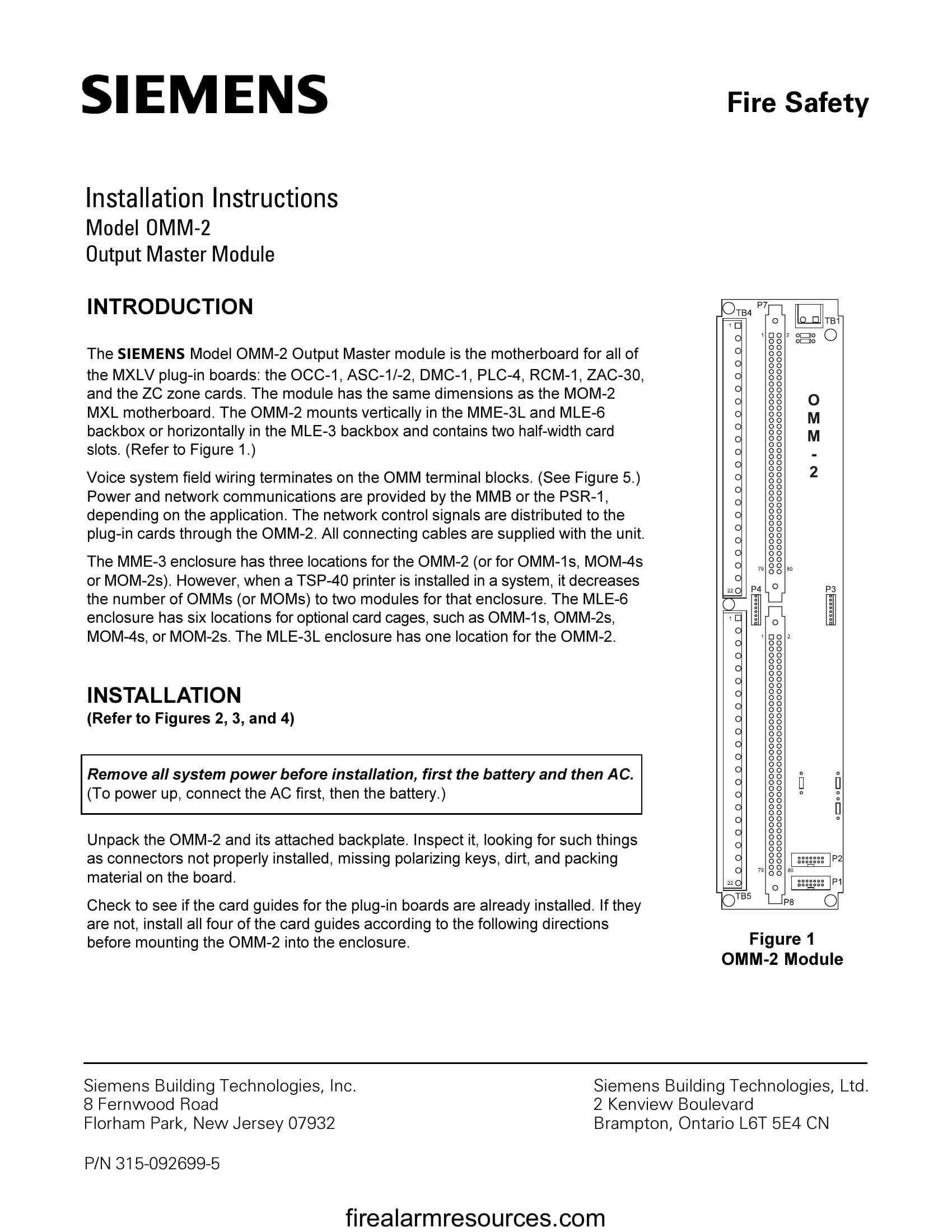 Siemens MOM-4 Optional Card Cage Module, Installation Ins... | Download ...