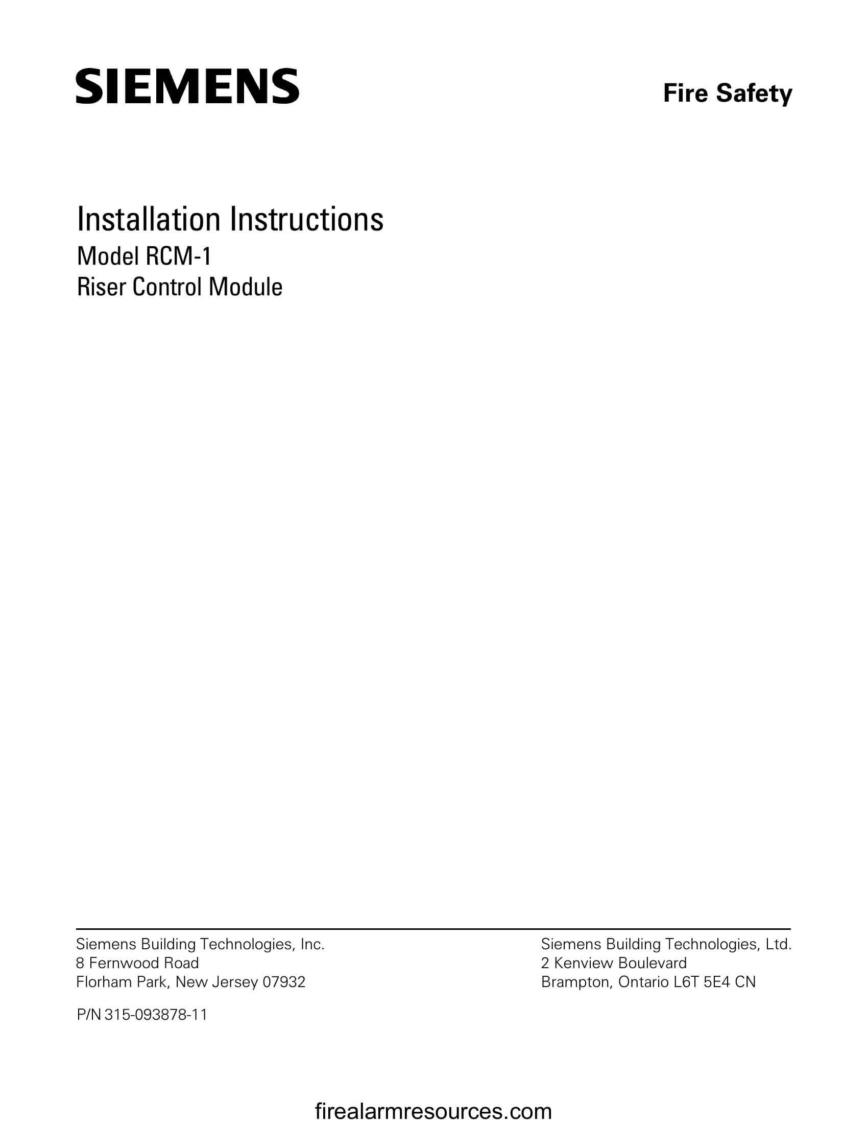 Siemens RCM-1 Riser Control Module, Installation Instruct... | Download ...