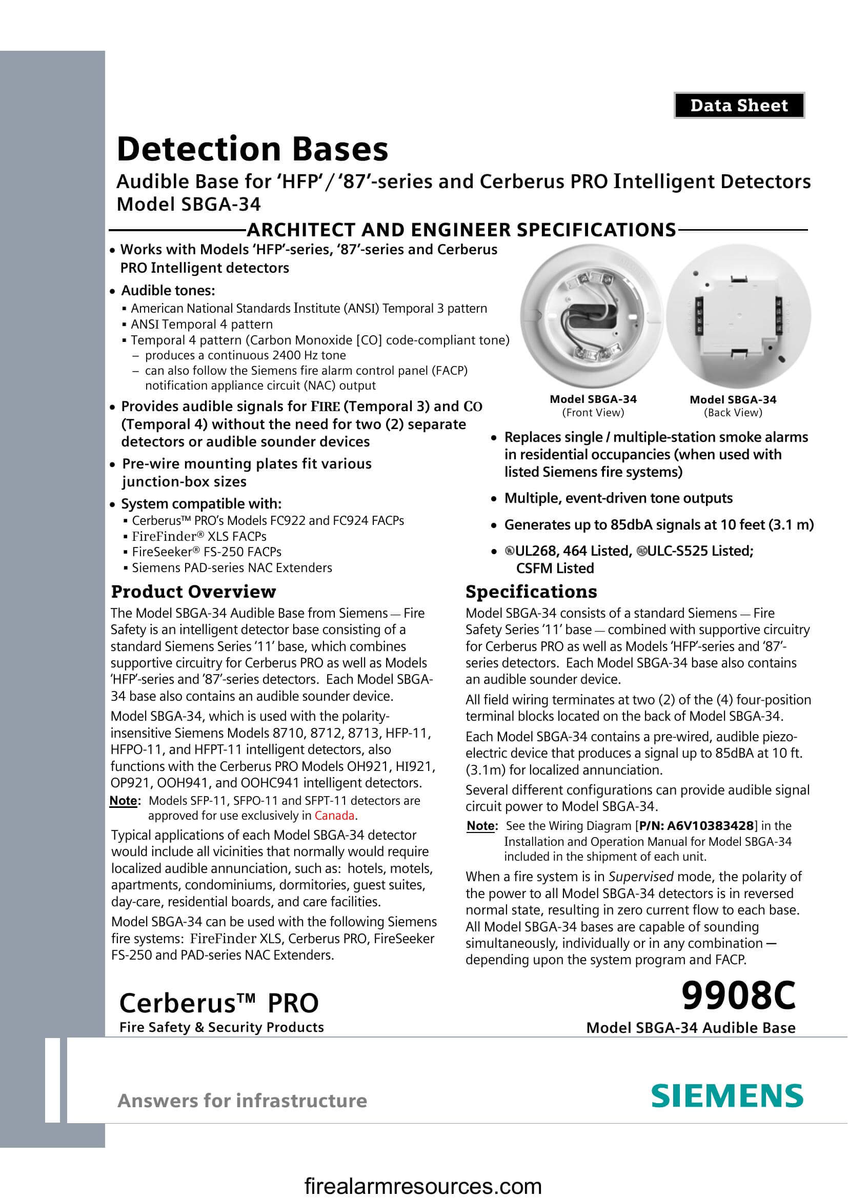 Siemens SBGA-34 Audible Base for ‘HFP’ series and Desigo ... | Download ...