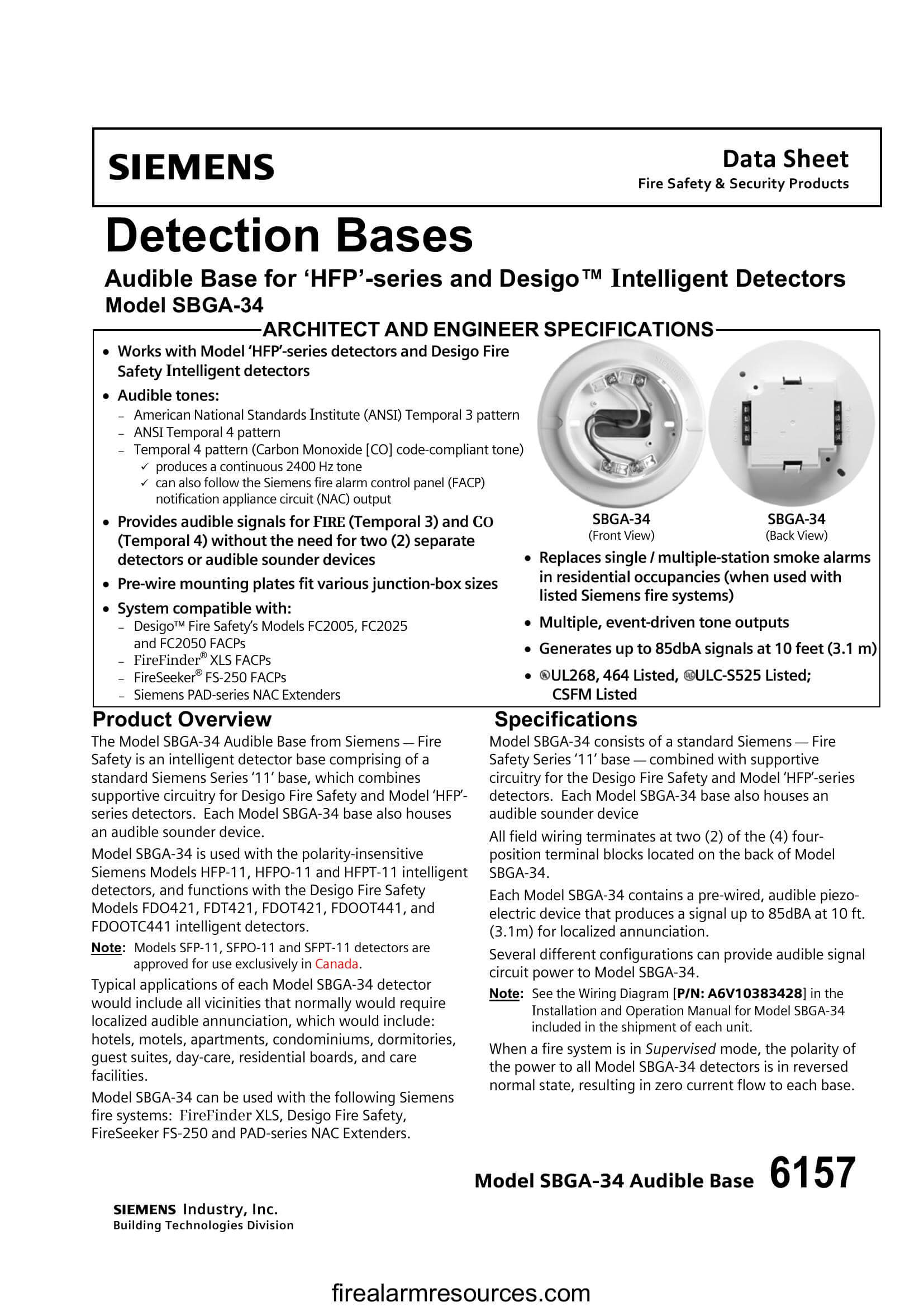 Siemens SBGA-34 Audible Base for ‘HFP’ series and Desigo ... | Download ...