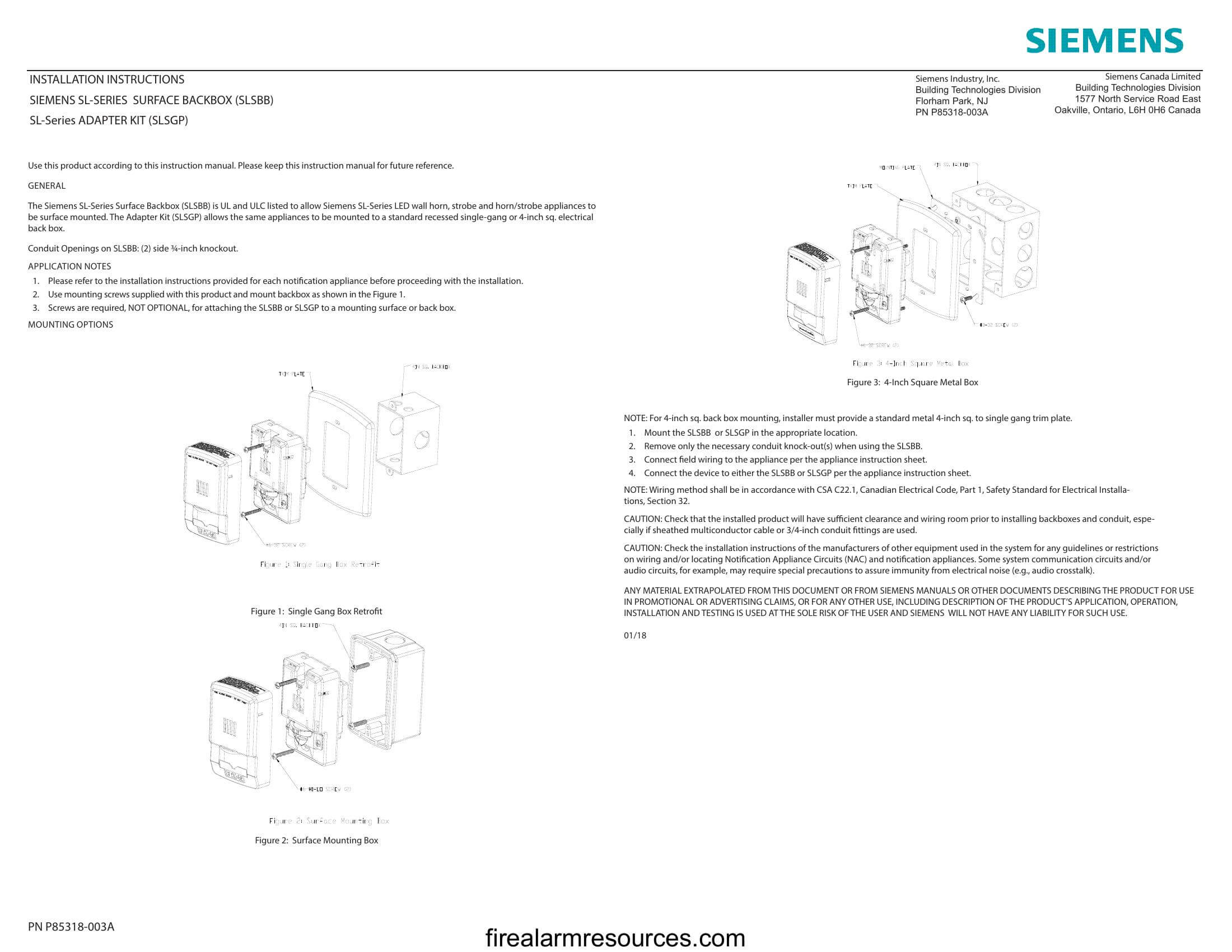 Siemens Siemens SL-Series Surface backbox (SLSBB) _ SL-Se... | Download ...